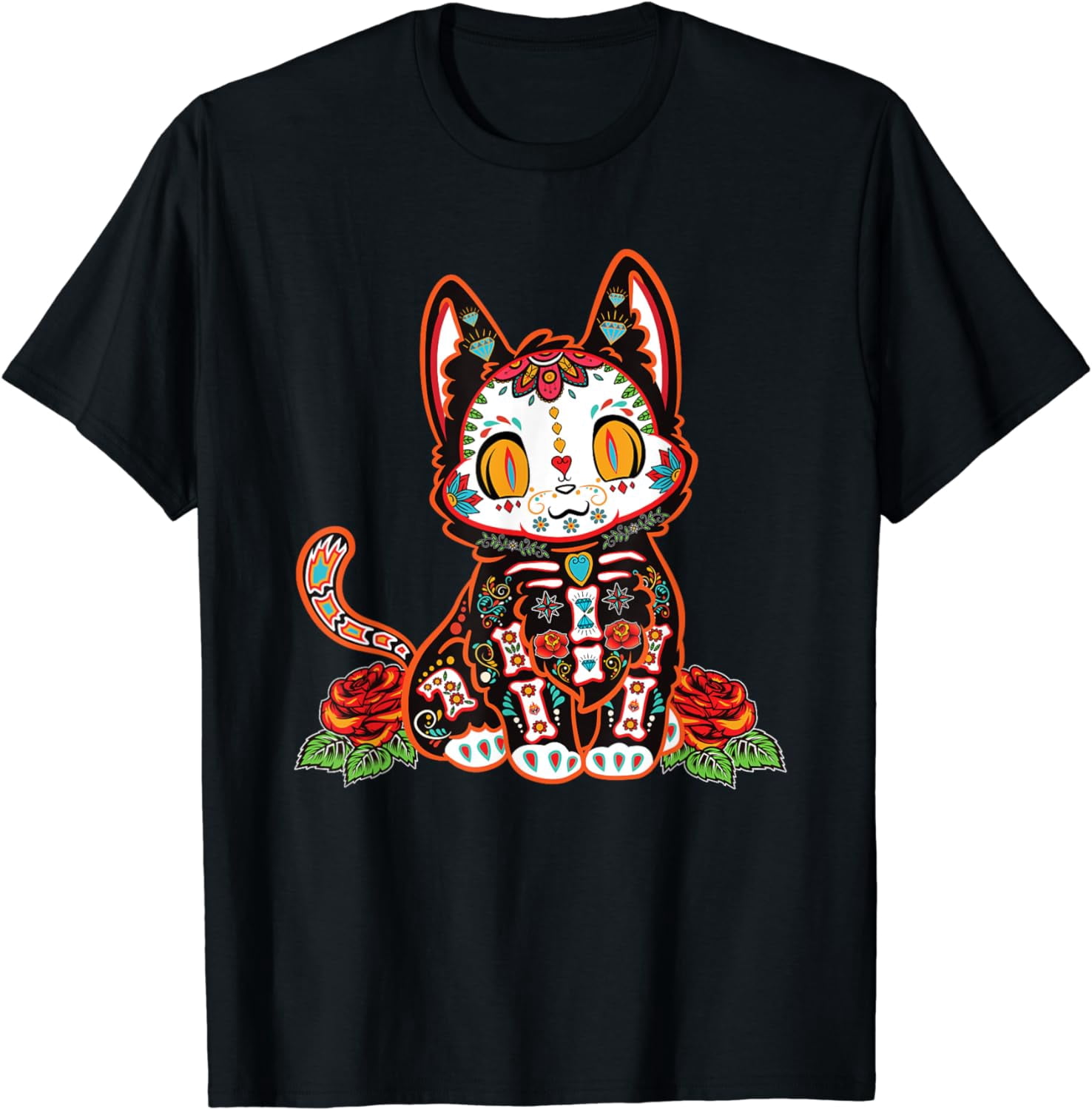 Calavera Cat Colorful Kitty Cute Dia De Los Muertos Gato T-Shirt ...
