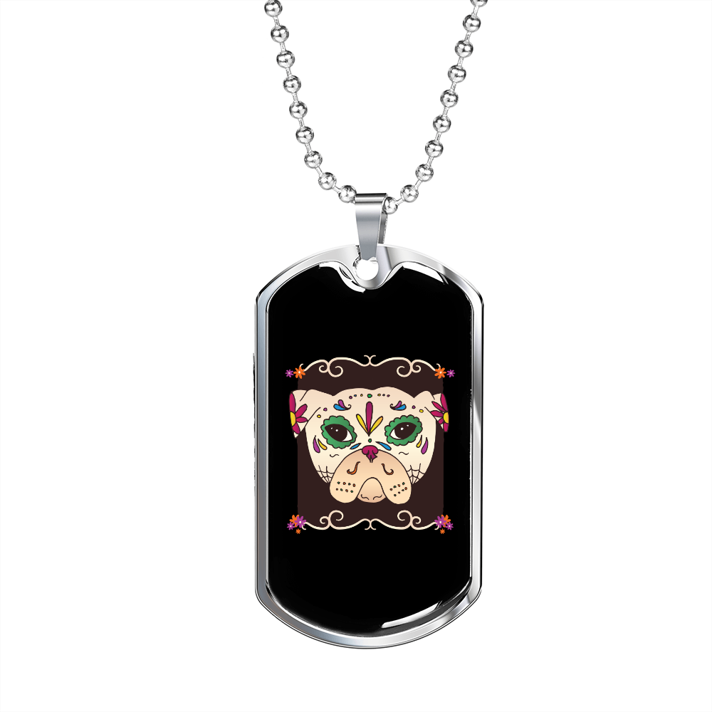 Calavera Mexican Sugar Skull Pug Necklace Stainless Steel or 18k Gold ...
