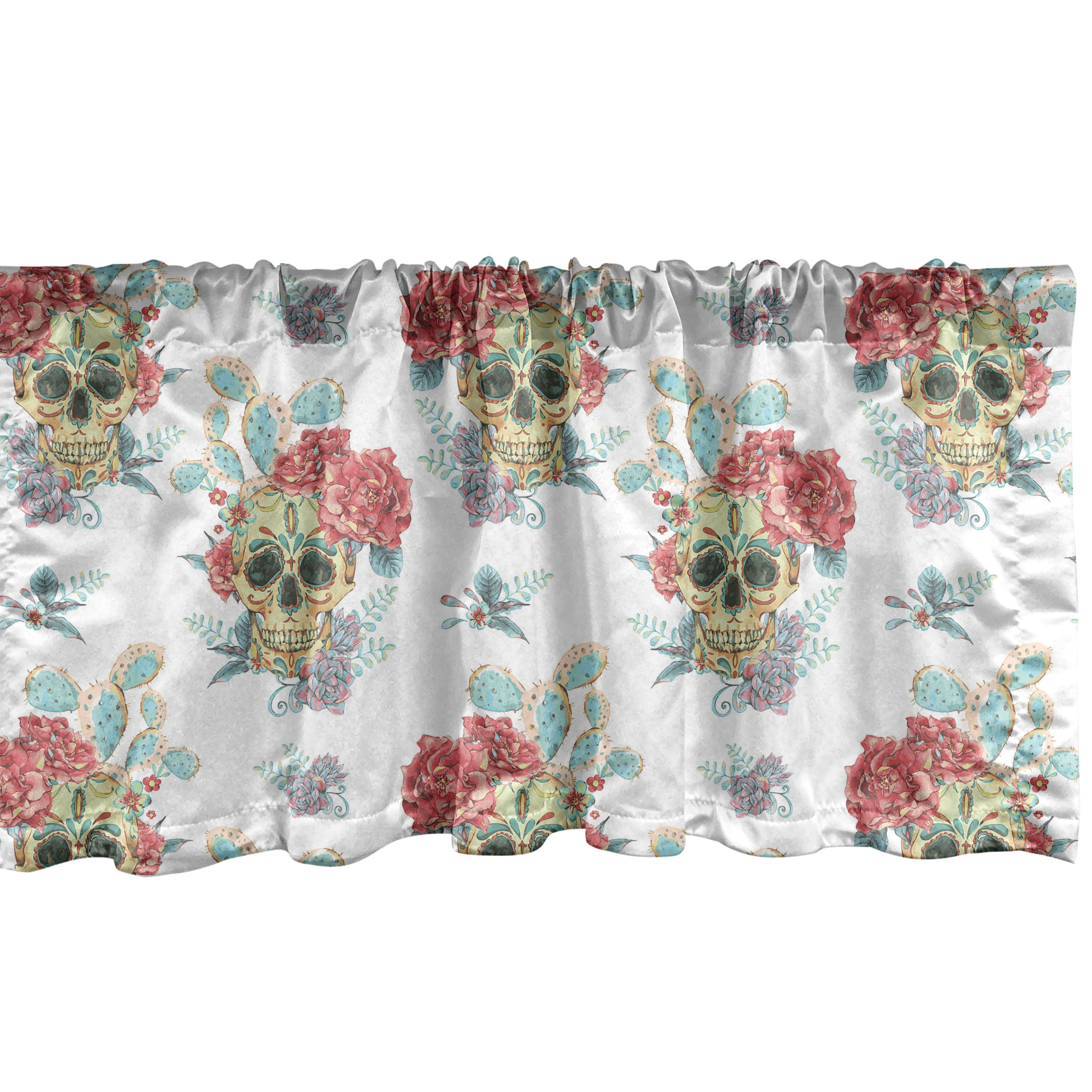 Calavera Window Valance, Day of the Dead Inspired Skulls with Roses ...