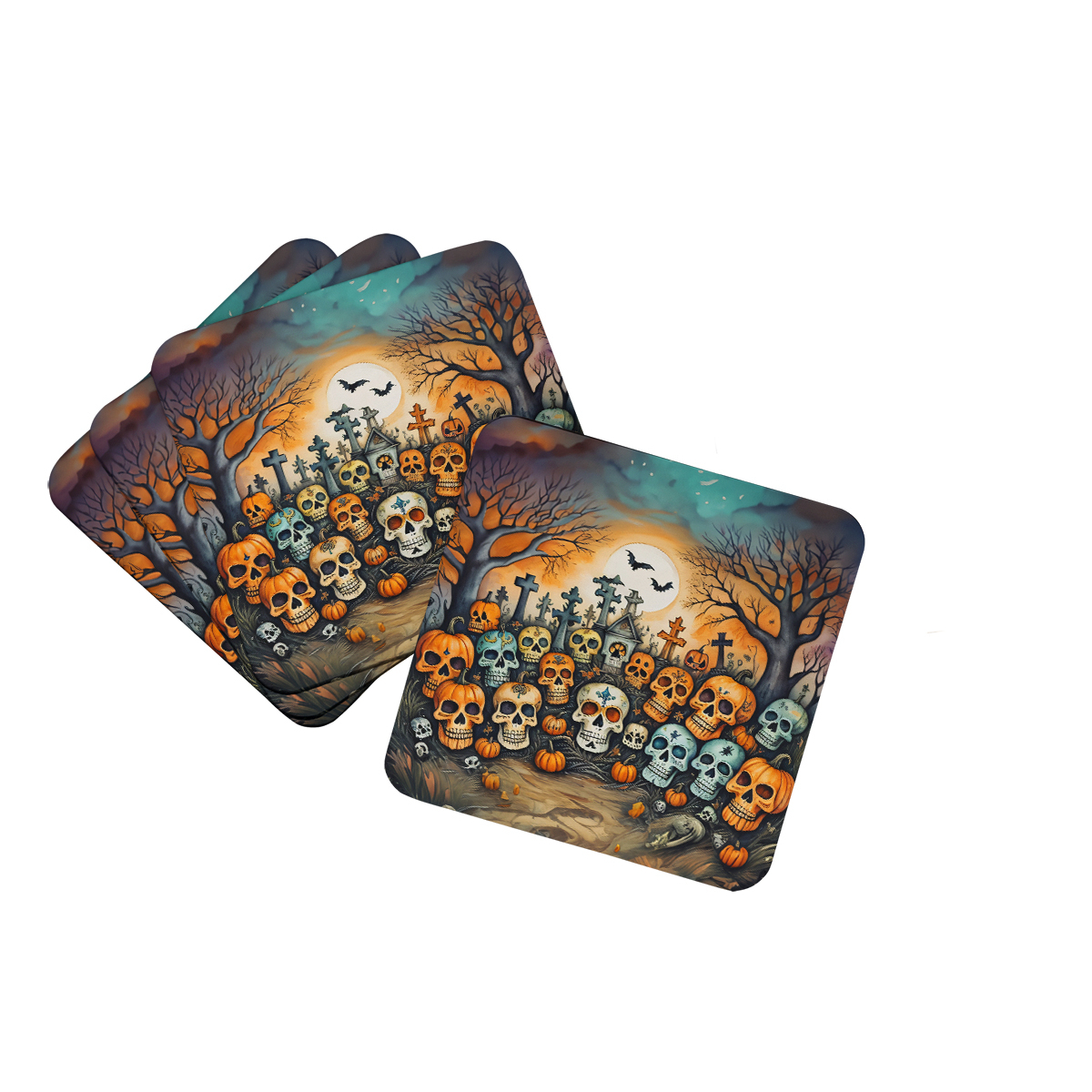 Calaveras Sugar Skulls Spooky Halloween Foam Coaster Set of 4 3.5 in x 3.5 in - Walmart.com