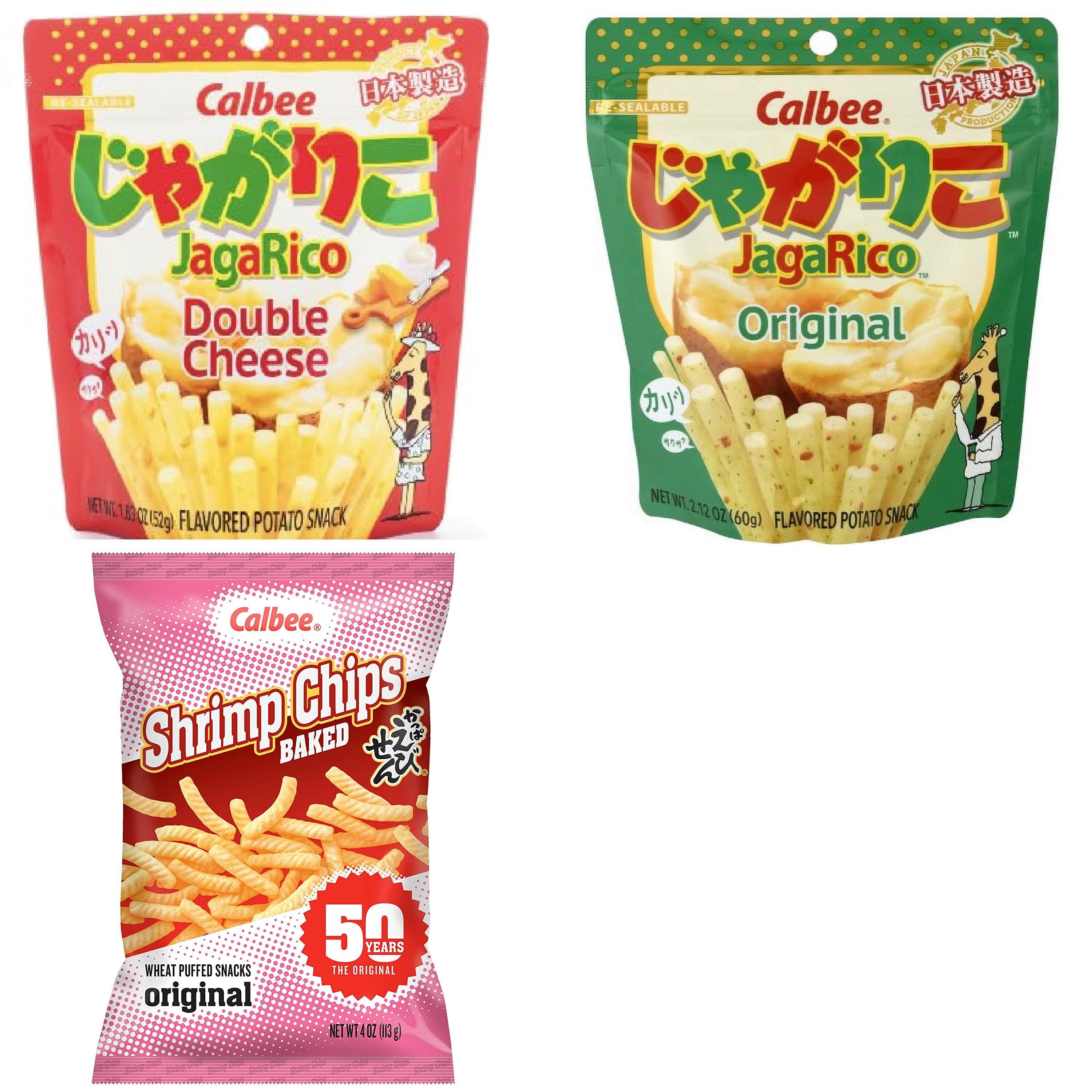 Calbee Shrimp Chip and Jagarico 3 Flavor Mix Bundle(Jagarico Double Cheese,Jagarico Original ...