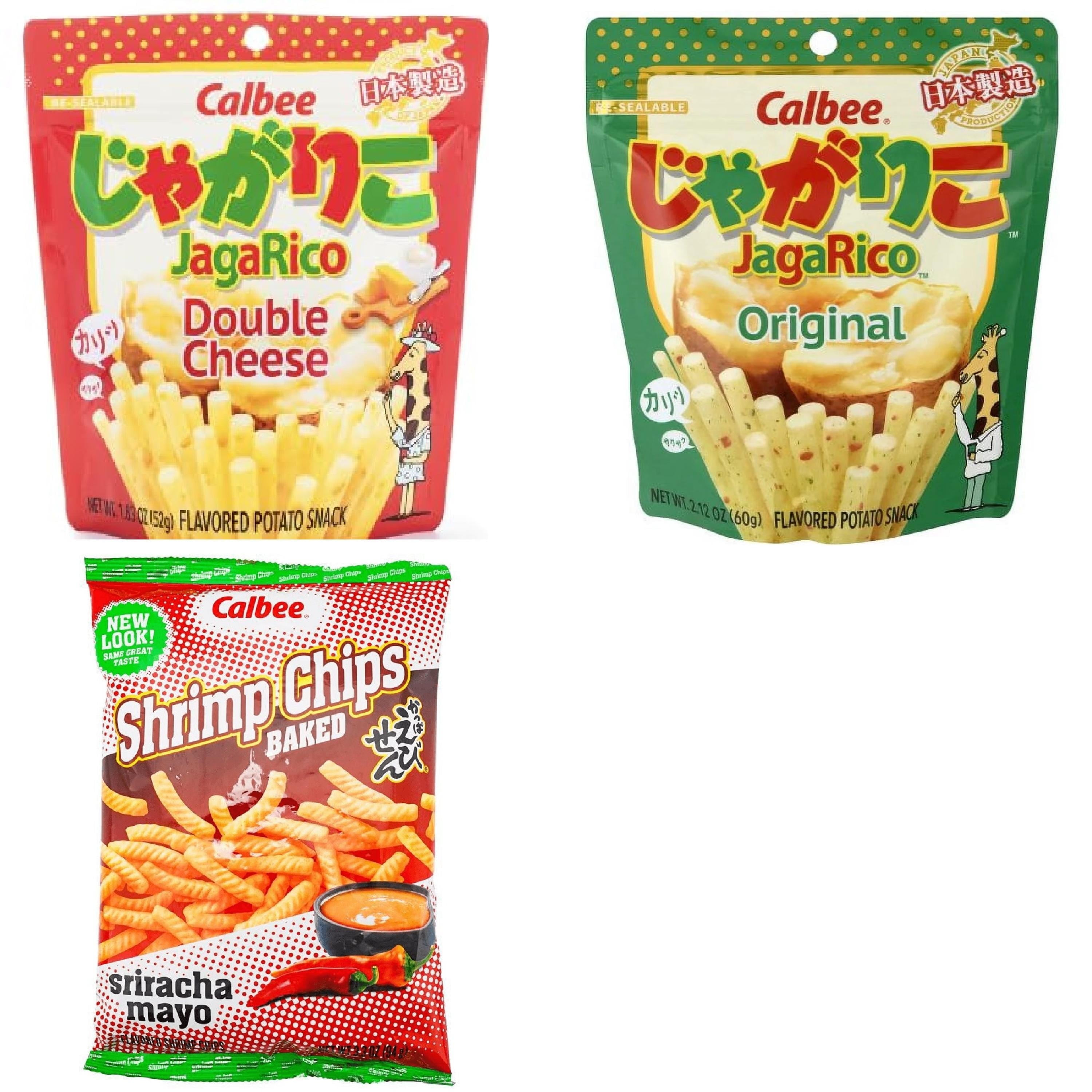 Calbee Shrimp Chip and Jagarico 3 Flavor Mix Bundle(Jagarico Double ...