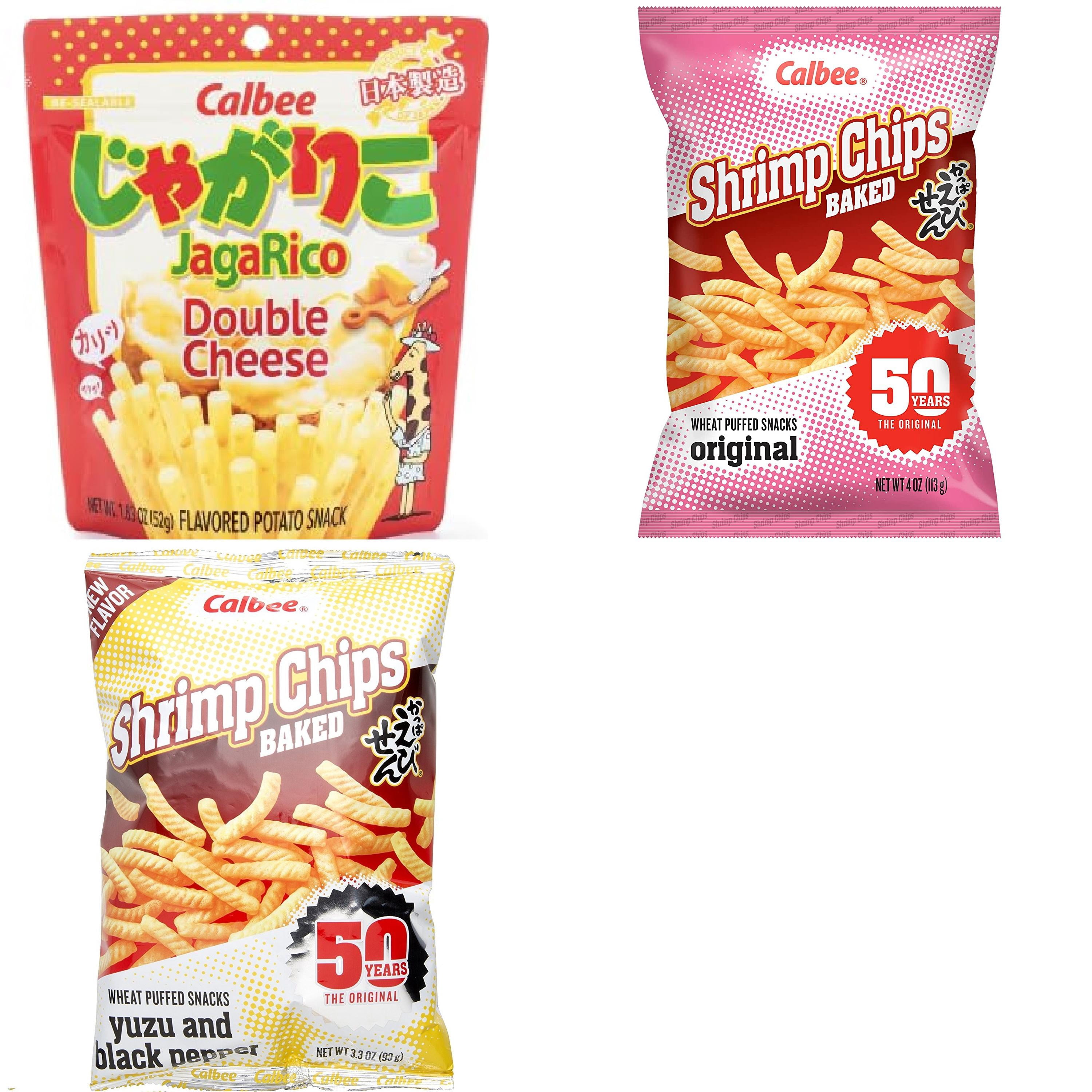 Calbee Shrimp Chip and Jagarico 3 Flavor Mix Bundle(Jagarico Double ...