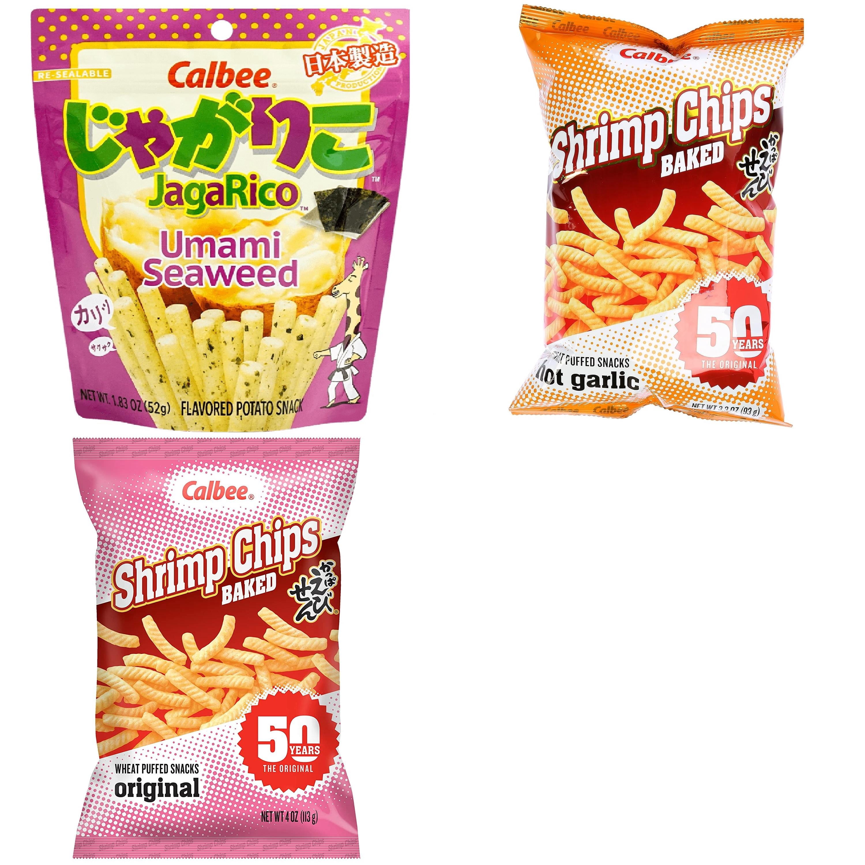 Calbee Shrimp Chip and Jagarico 3 Flavor Mix Bundle(Jagarico Umami ...