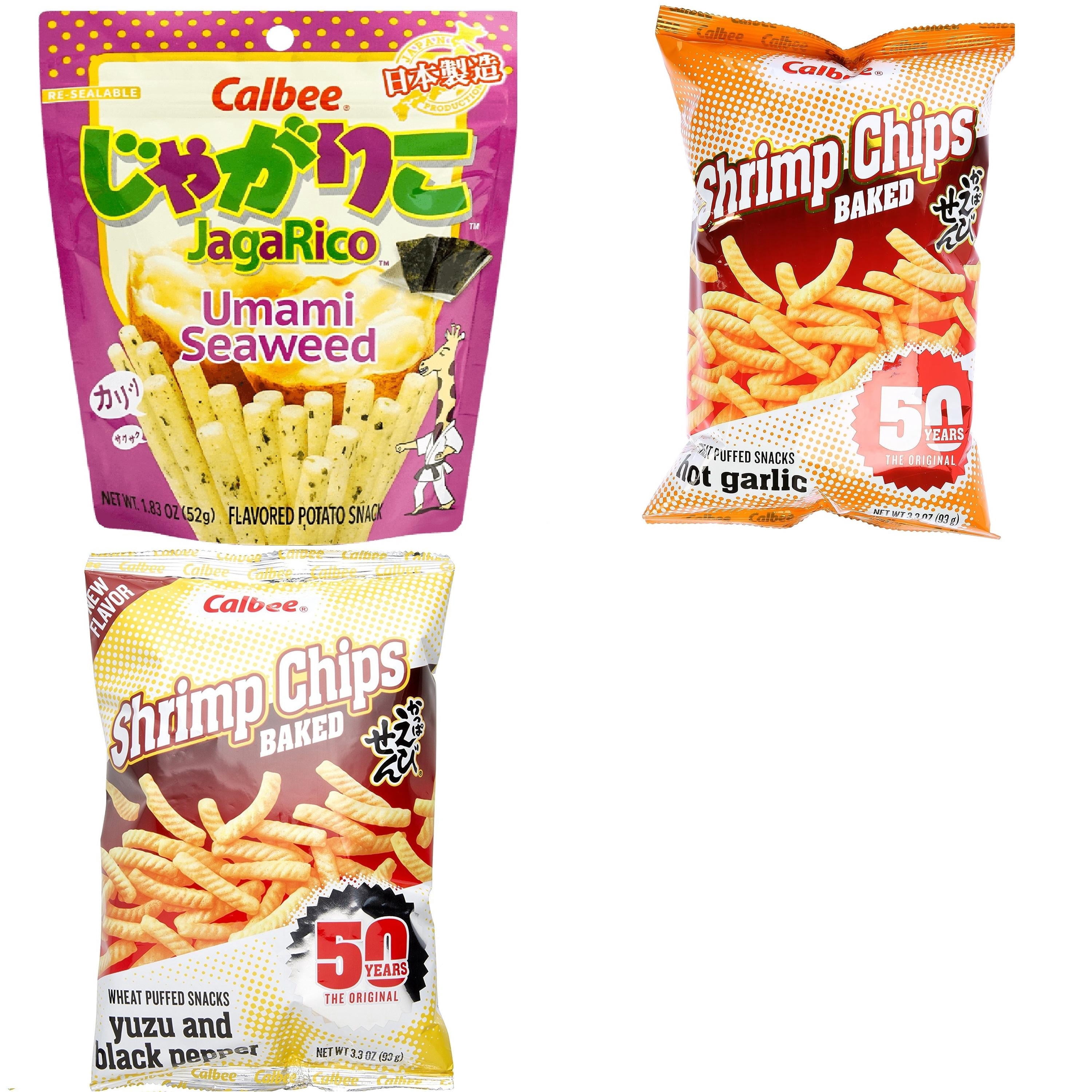 Calbee Shrimp Chip and Jagarico 3 Flavor Mix Bundle(Jagarico Umami ...
