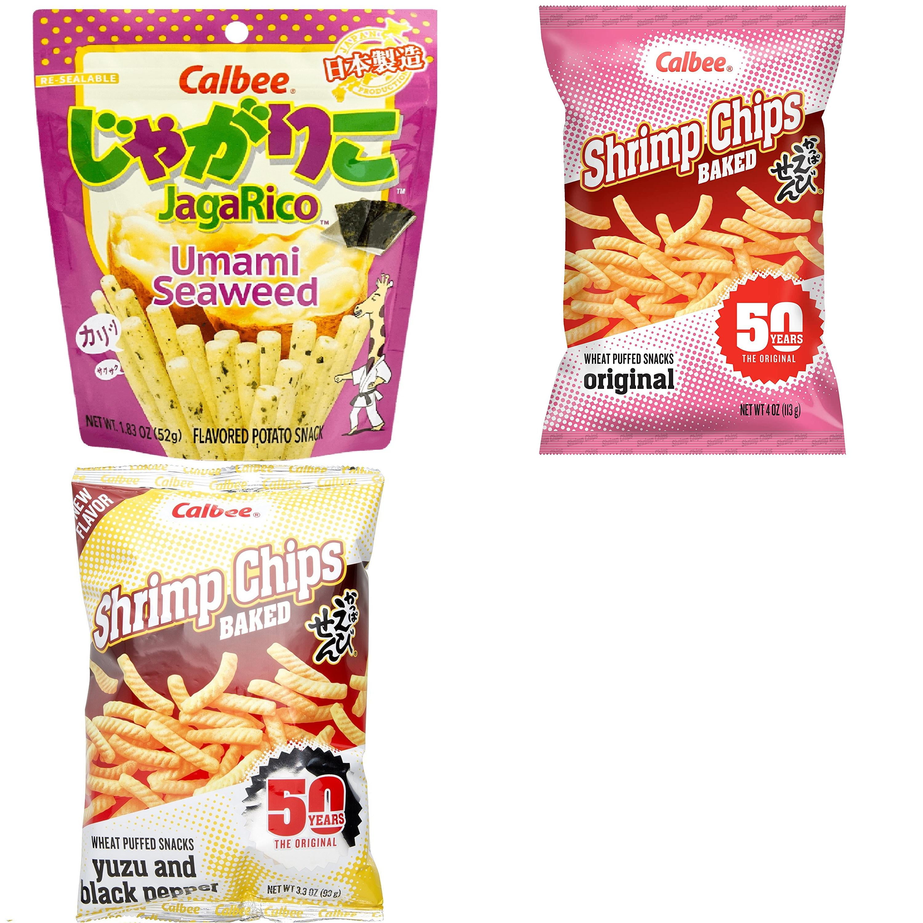 Calbee Shrimp Chip and Jagarico 3 Flavor Mix Bundle(Jagarico Umami ...