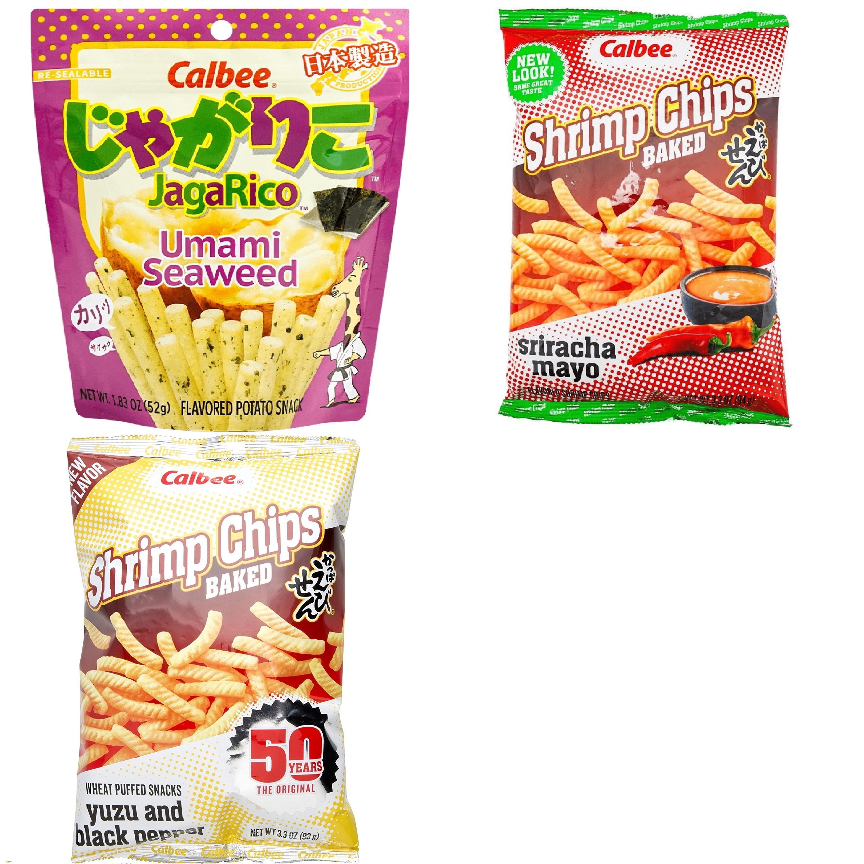 Calbee Shrimp Chip and Jagarico 3 Flavor Mix Bundle(Jagarico Umami ...