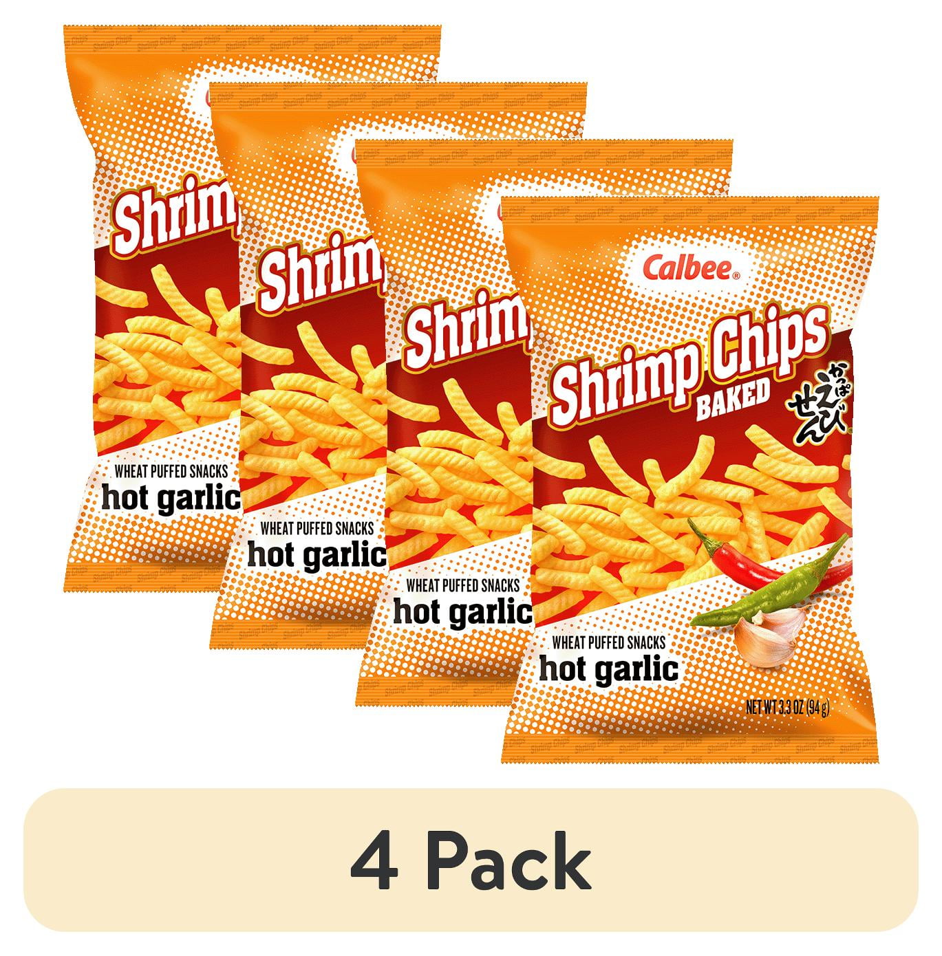(4 pack) Calbee Shrimp Chips Baked Hot Garlic Flavored Shrimp Chips 3.3oz Bag - Walmart.com