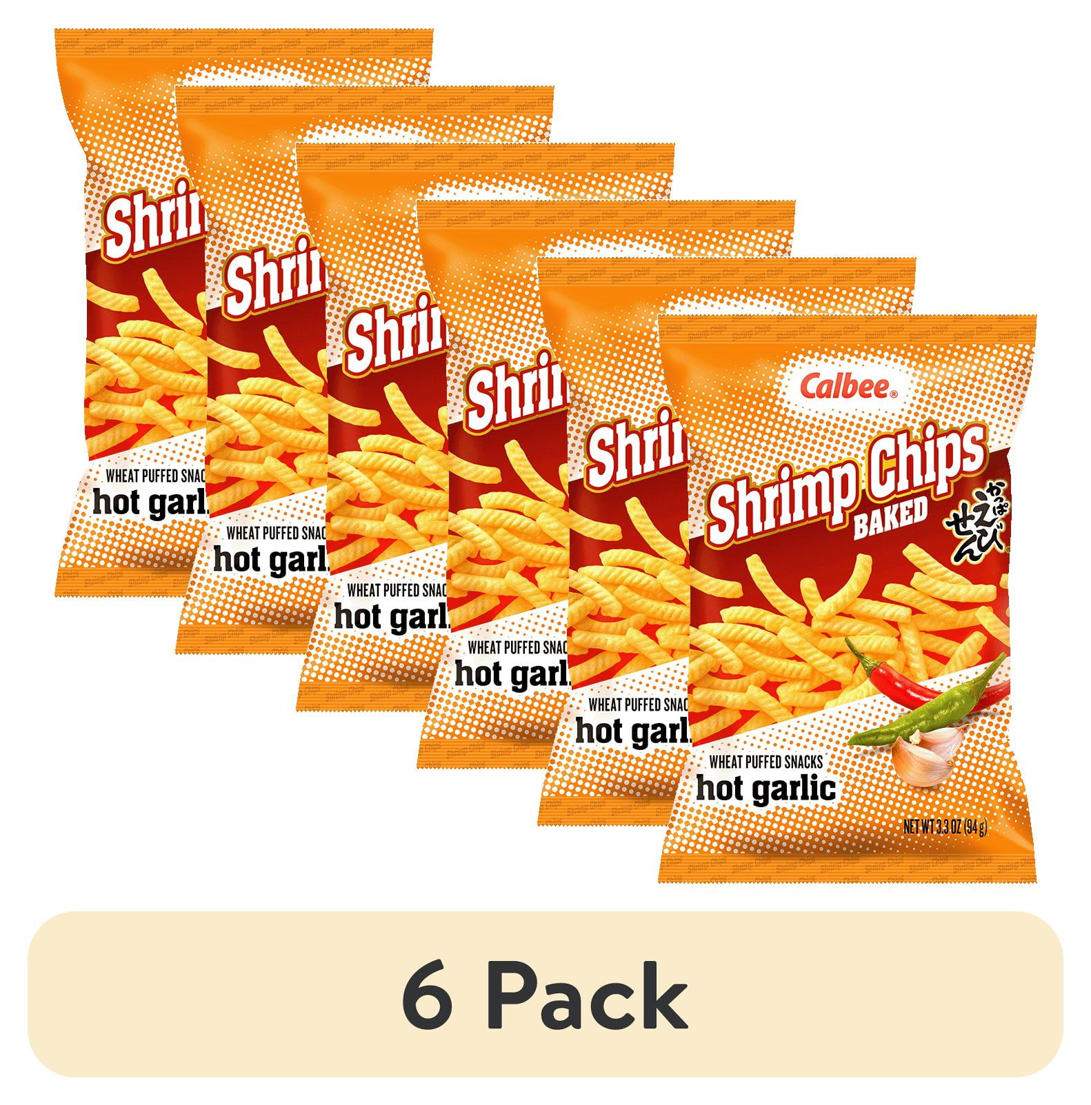 (6 pack) Calbee Shrimp Chips Baked Hot Garlic Flavored Shrimp Chips 3.3oz Bag - Walmart.com