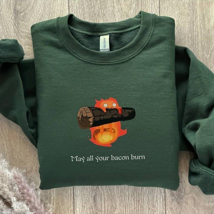 Calcifer Sweat May All Your Bacon Burn Sudio Ghibli Aesthetic Sweat ...