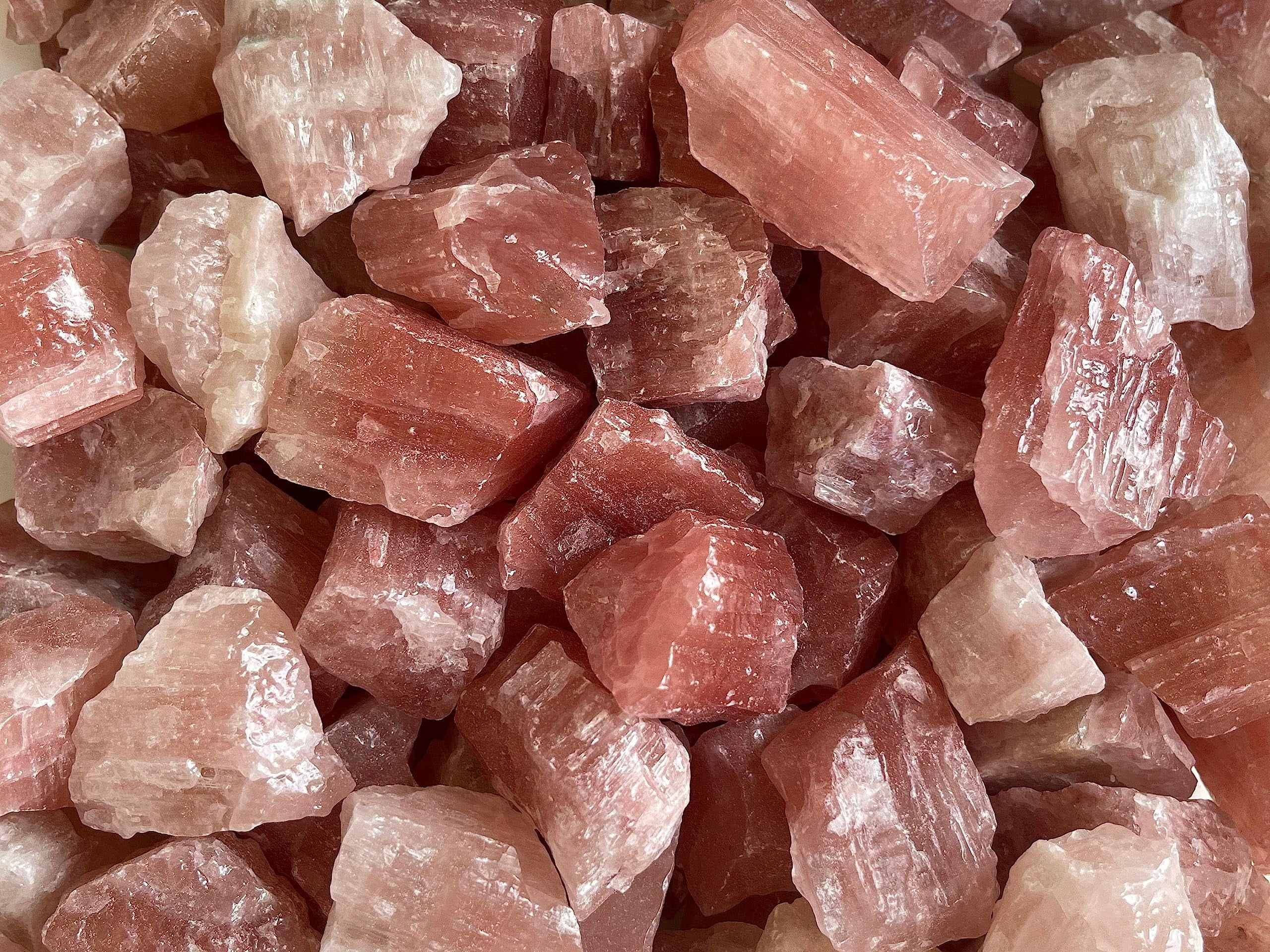 Calcite Rough Natural Stones, Raw Calcite Crystals (Strawberry Calcite ...