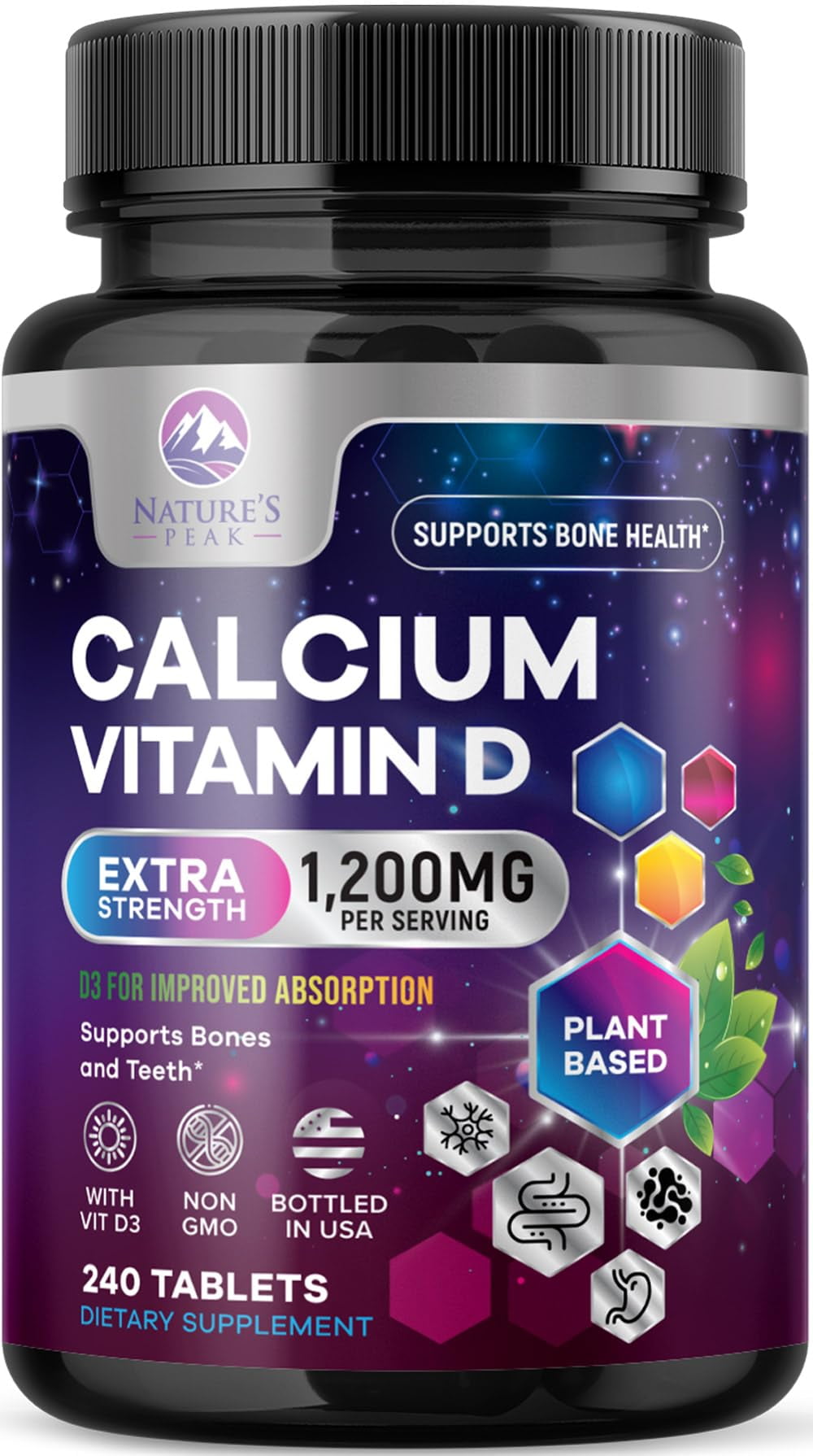 Nature's Peak Calcium 1200 mg, Vitamin D3 1600 IU, Bone, Teeth, Immune ...