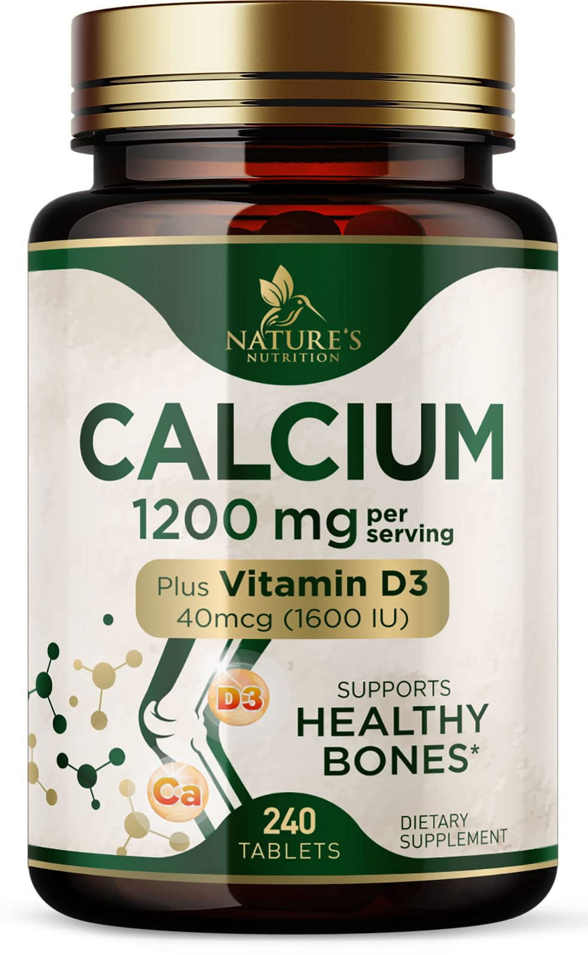 Nature's Nutrition Calcium 1200 mg, Vitamin D3 for Bone Strength, Teeth Health, Immune Support ...