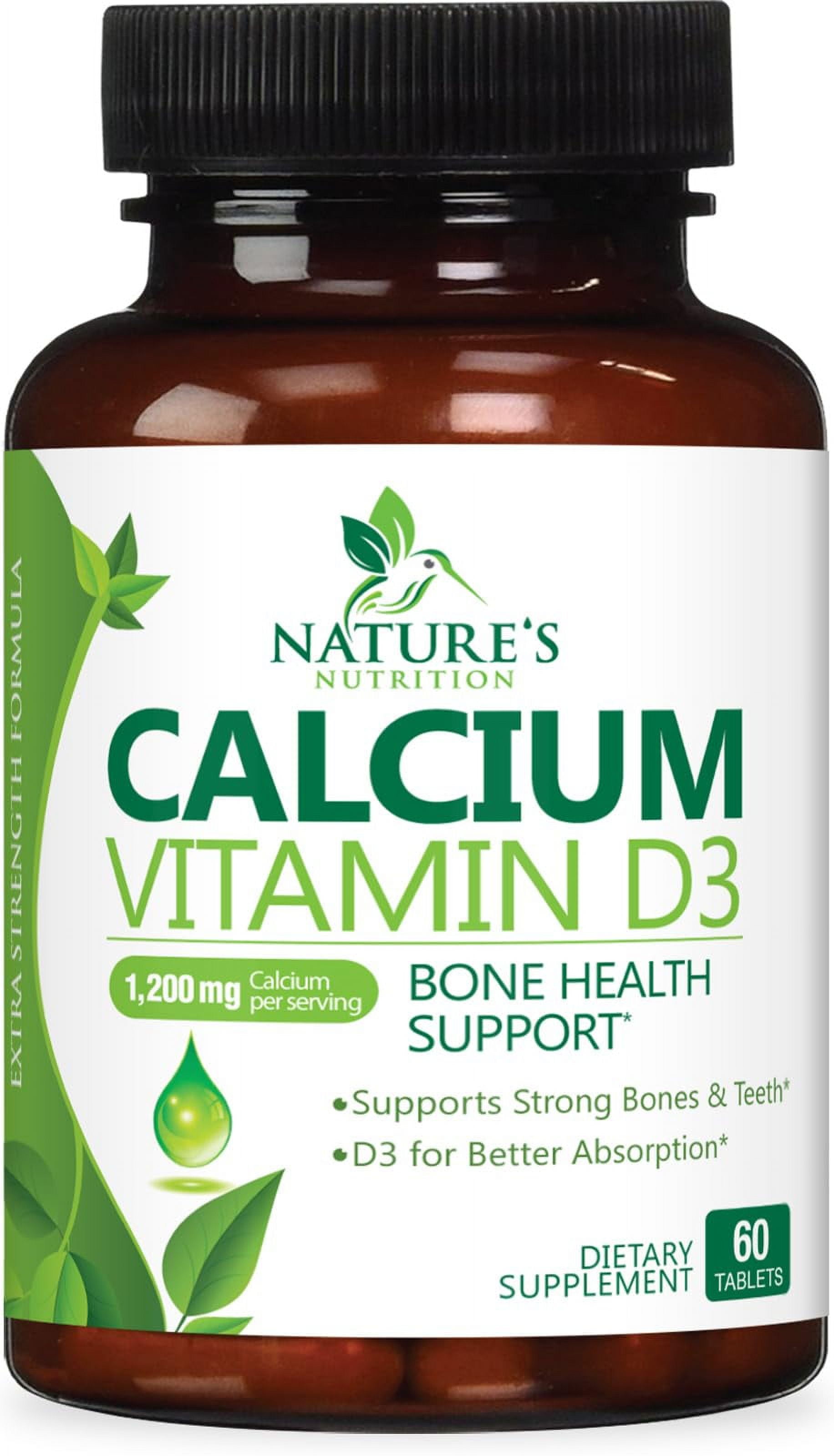 Nature's Nutrition Calcium 1200 mg, Vitamin D3 1600 IU, Supports Bone ...