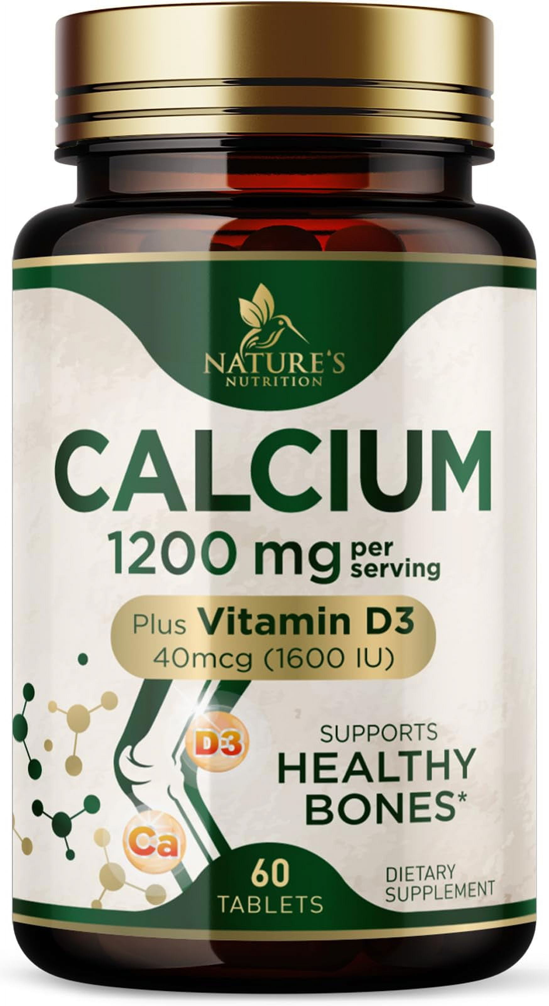 Nature's Nutrition Calcium 1200 mg, Vitamin D3, Bone Strength, Teeth ...
