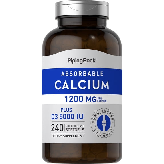 Piping Rock Calcium 1200 mg with Vitamin D3 5000 IU Softgels Bone ...