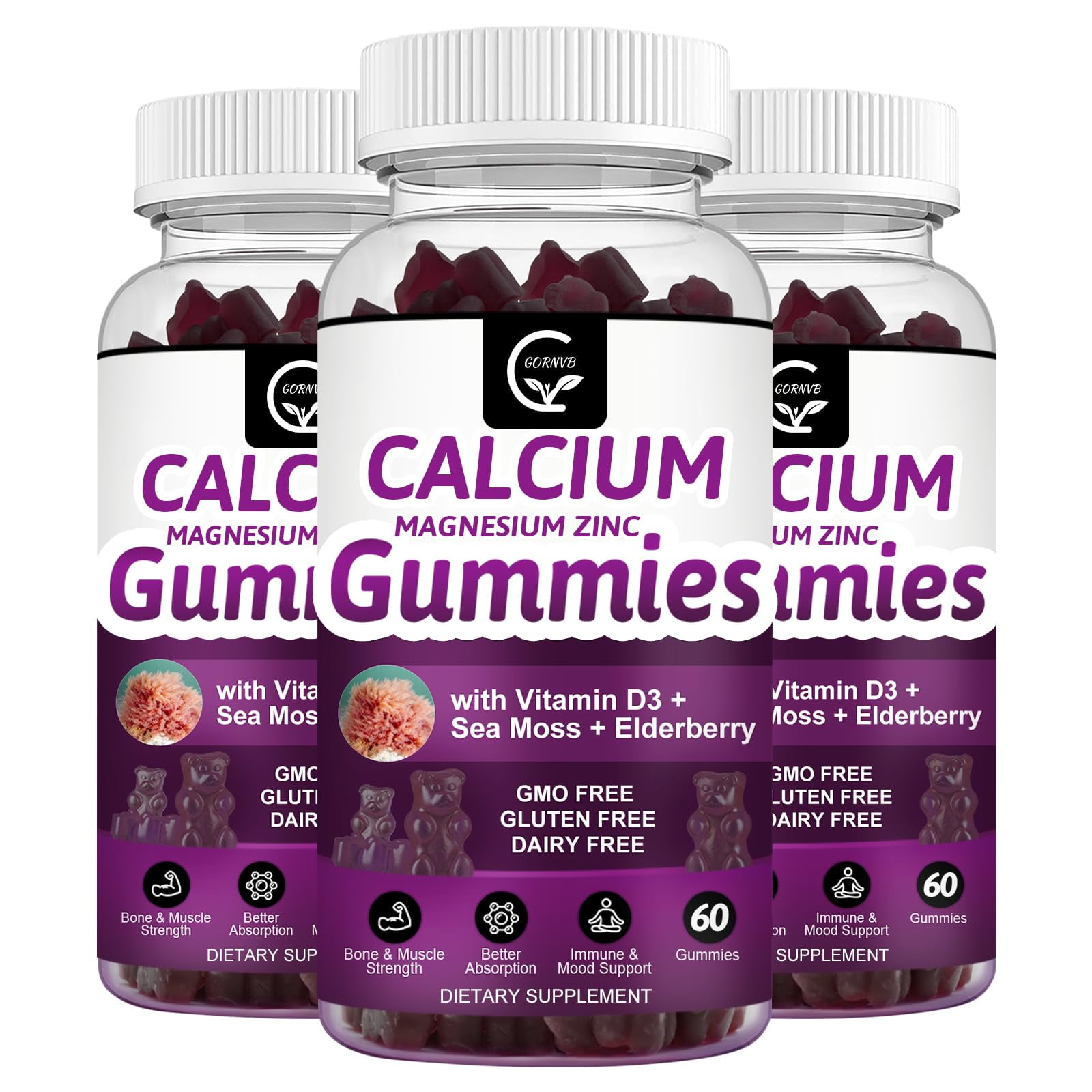 Calcium Magnesium Zinc Gummies with High Absorption Magnesium Glycinate ...