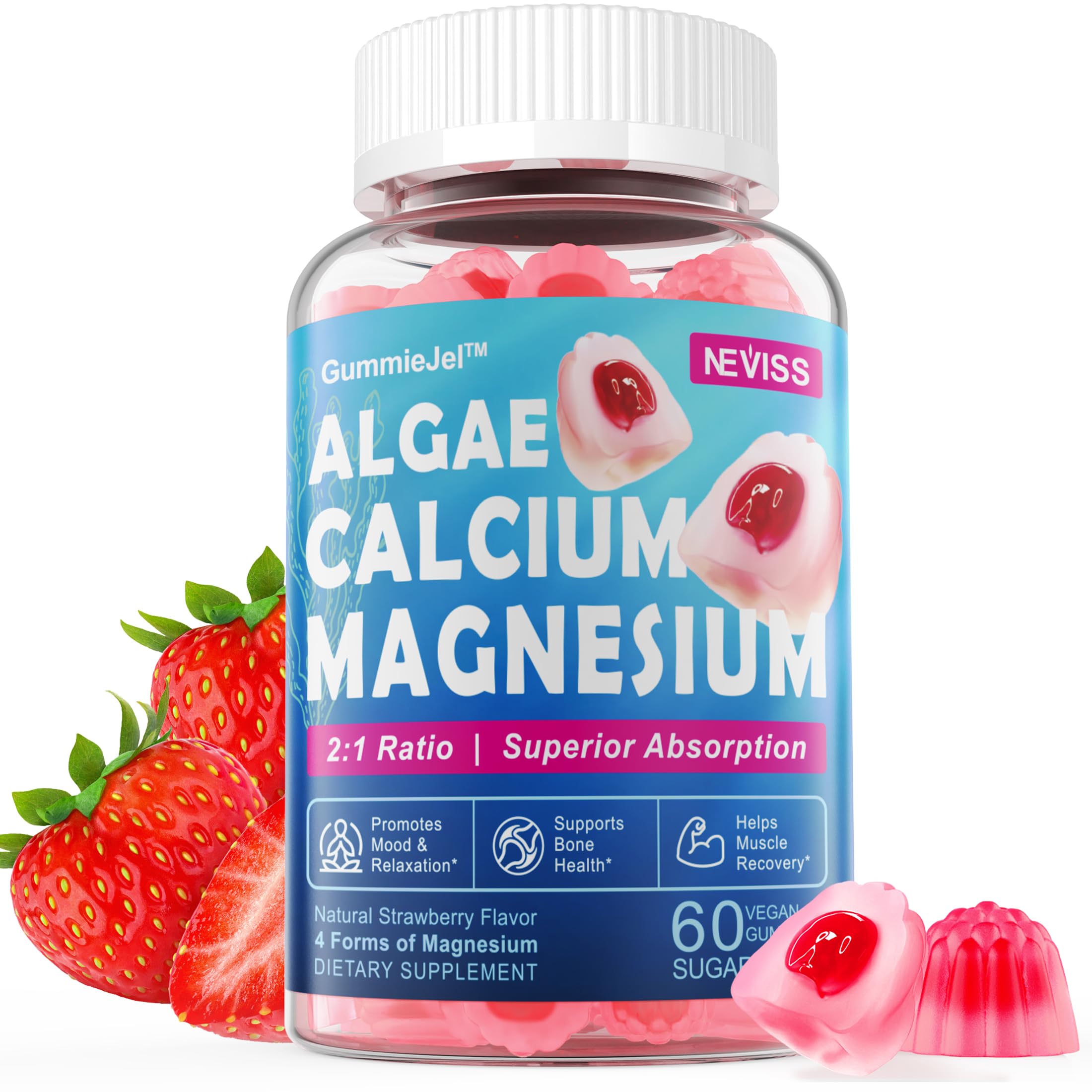 Calcium Supplement Gummy - Bone Strength with Algae Calcium 600mg ...