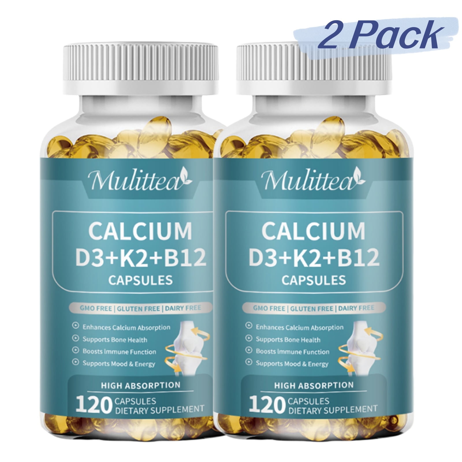 Calcium Supplements for Men Women, Mulittea 4-in-1 Calcium 600Mg with Vitamin D3 K2 B12 Complex ...