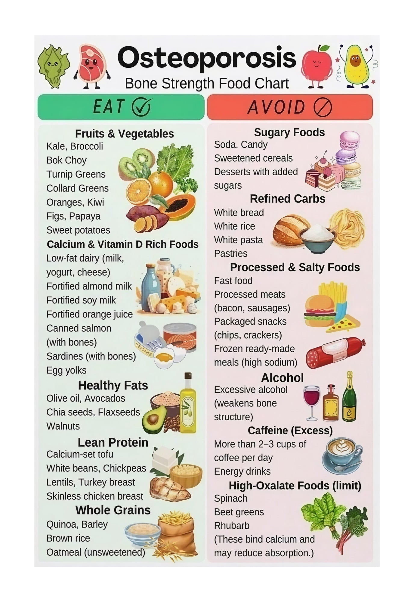 Calcium and Vitamin D Rich Foods Chart Osteoporosis Diet Guide ...