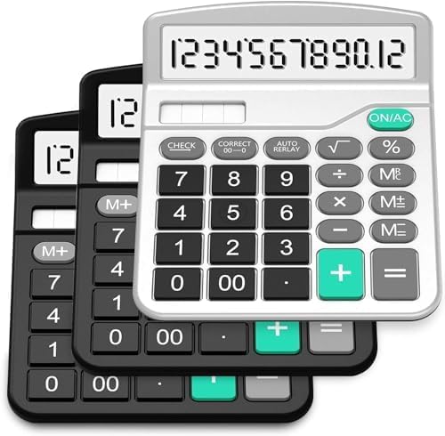 Calculator, 2 Pack Standard Functional Desktop Calculators Solar and AA ...
