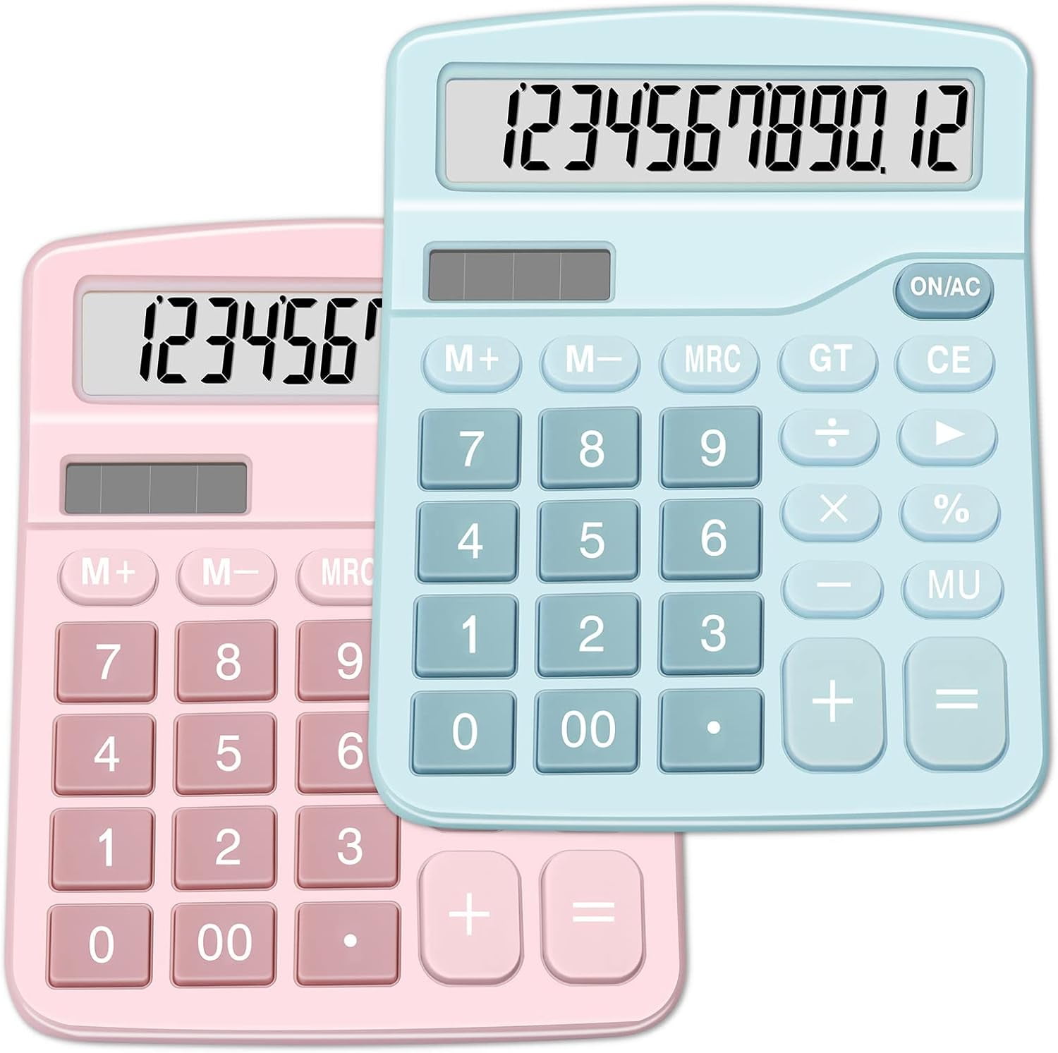 Calculator, 2 Pack Standard Functional Desktop Calculators Solar and AA ...