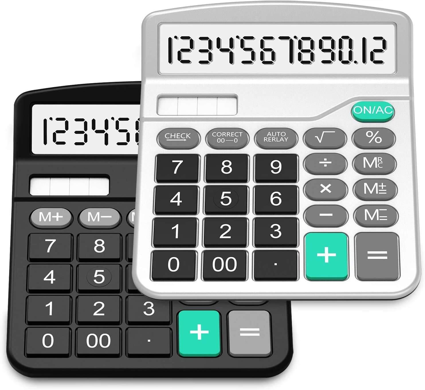 Calculator, 2 Pack Standard Functional Desktop Calculators Solar and AA ...