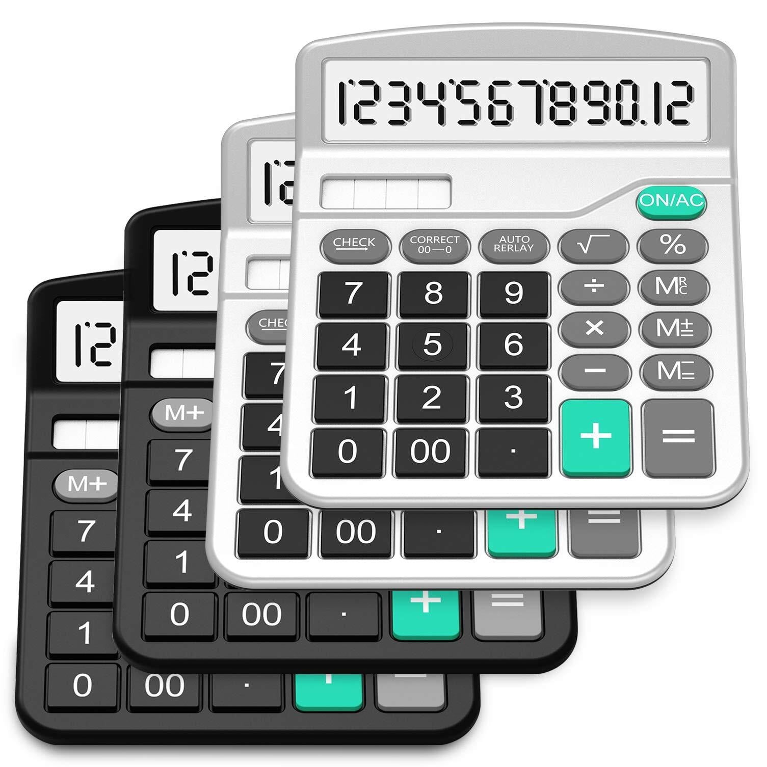 Calculator, 2 Pack Standard Functional Desktop Calculators Solar and AA ...