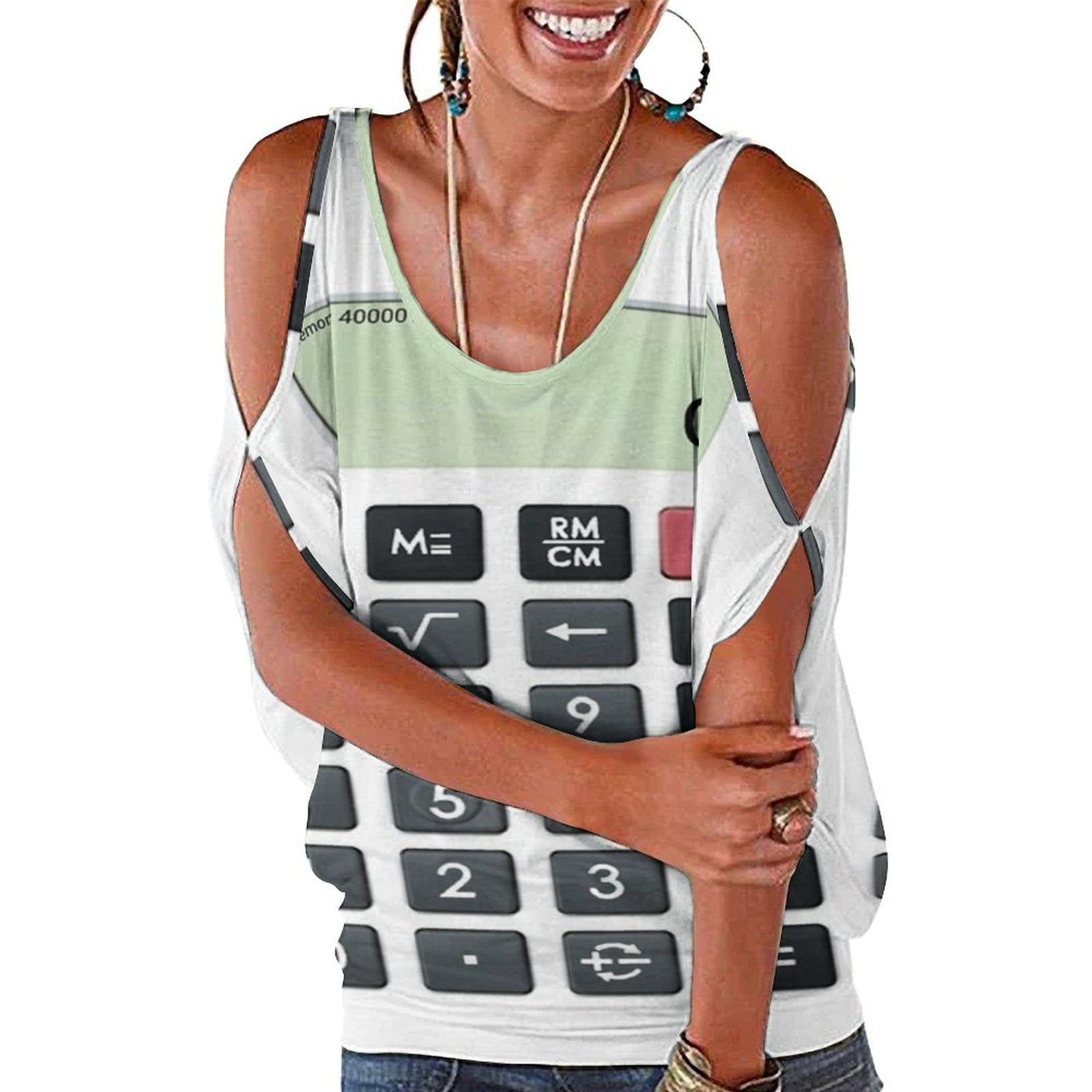 Calculator Casual Womens Summer Off The Shoulder Tops T Shirts U Neck ...