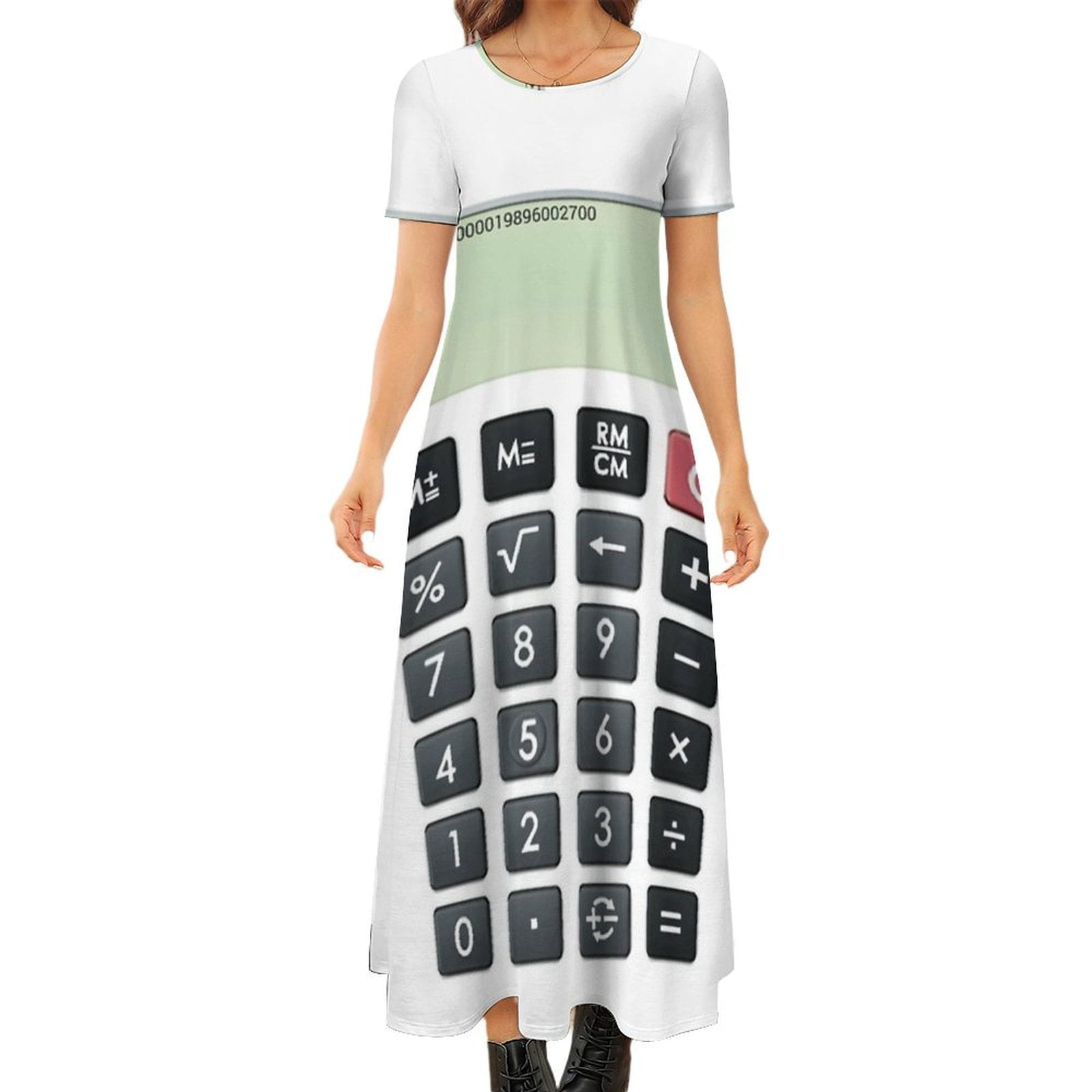 Calculator Maxi Dress for Women Crew Neck Beach Dress Short Sleeve ...