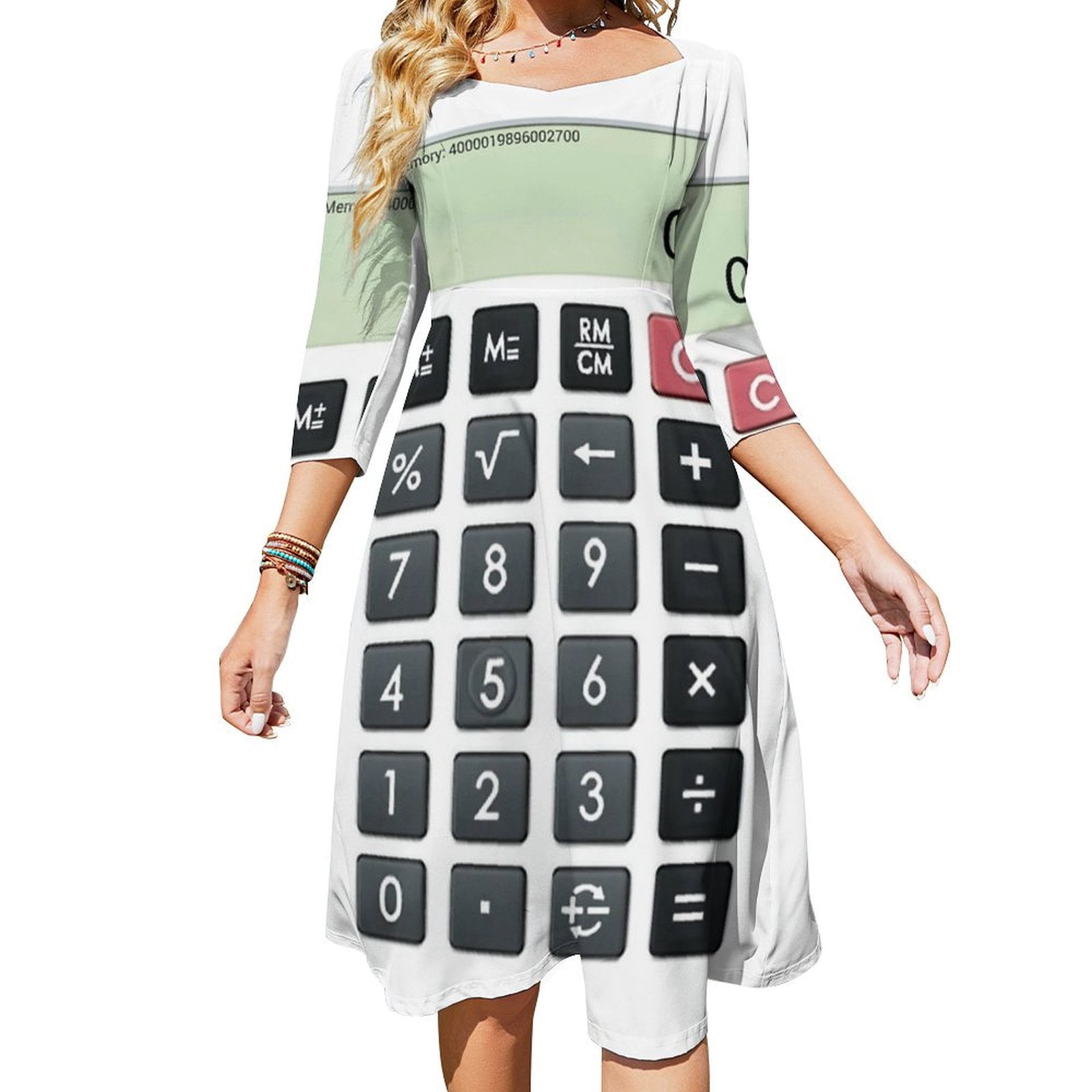 Calculator Sweetheart Knot Flared Dress Fashion Design Large Size Loose ...