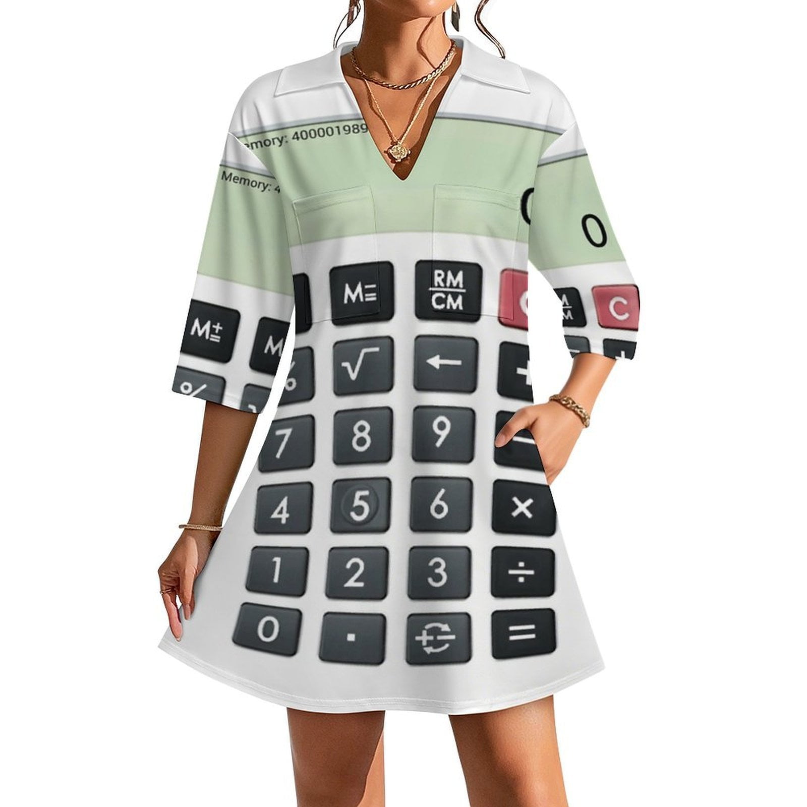 Calculator Womens Dress With Pockets Summer V Neck 3/4 Sleeve Dress ...