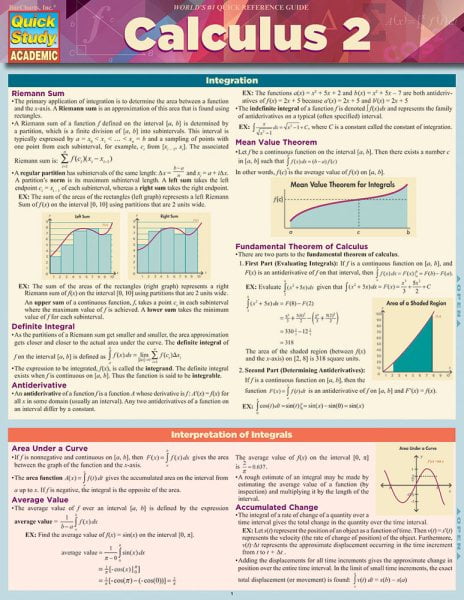 Calculus 2 : a QuickStudy Laminated Reference Guide (Other) - Walmart.com
