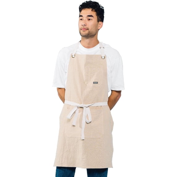 Caldo Linen Kitchen Apron for Cooking- Mens and Womens Linen Bib Apron ...