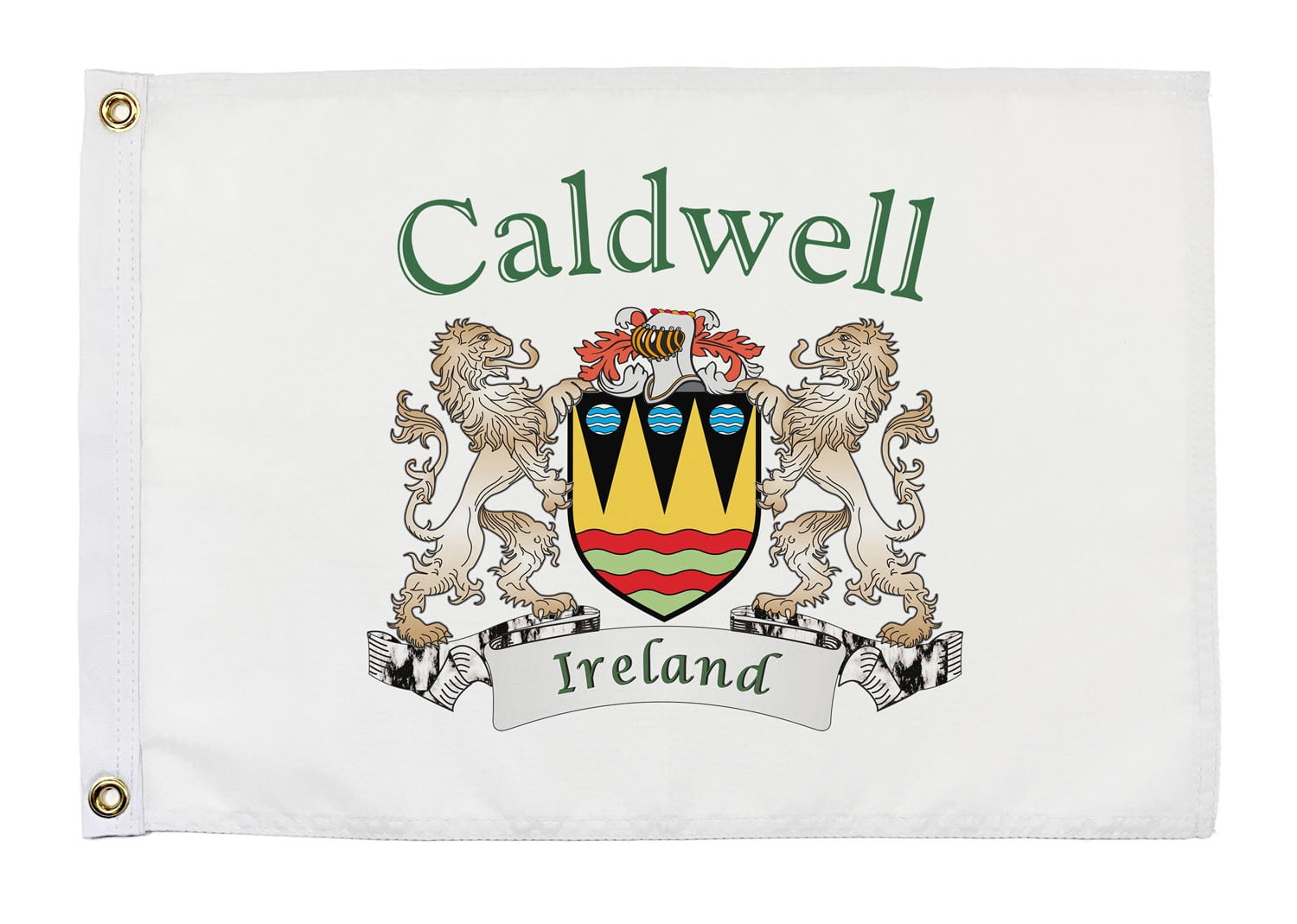 Caldwell Irish Coat of Arms Small White Flag - 16"x10.5" inches ...