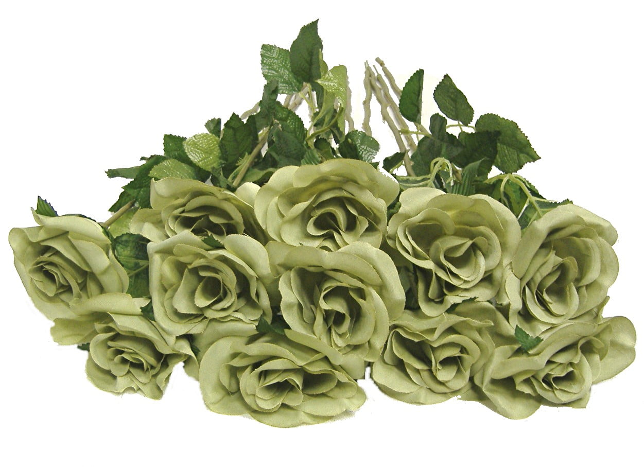 Caledon Green Garden Rose 24in Artificial Polysilk Faux Fake Flower ...