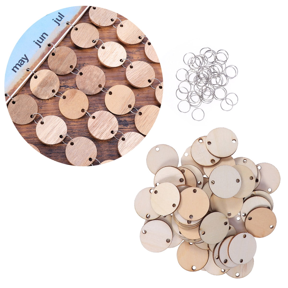 WRISTBIQUE 50Pcs Wooden Hanging Calendar Plaque with Khaki Round Tags ...