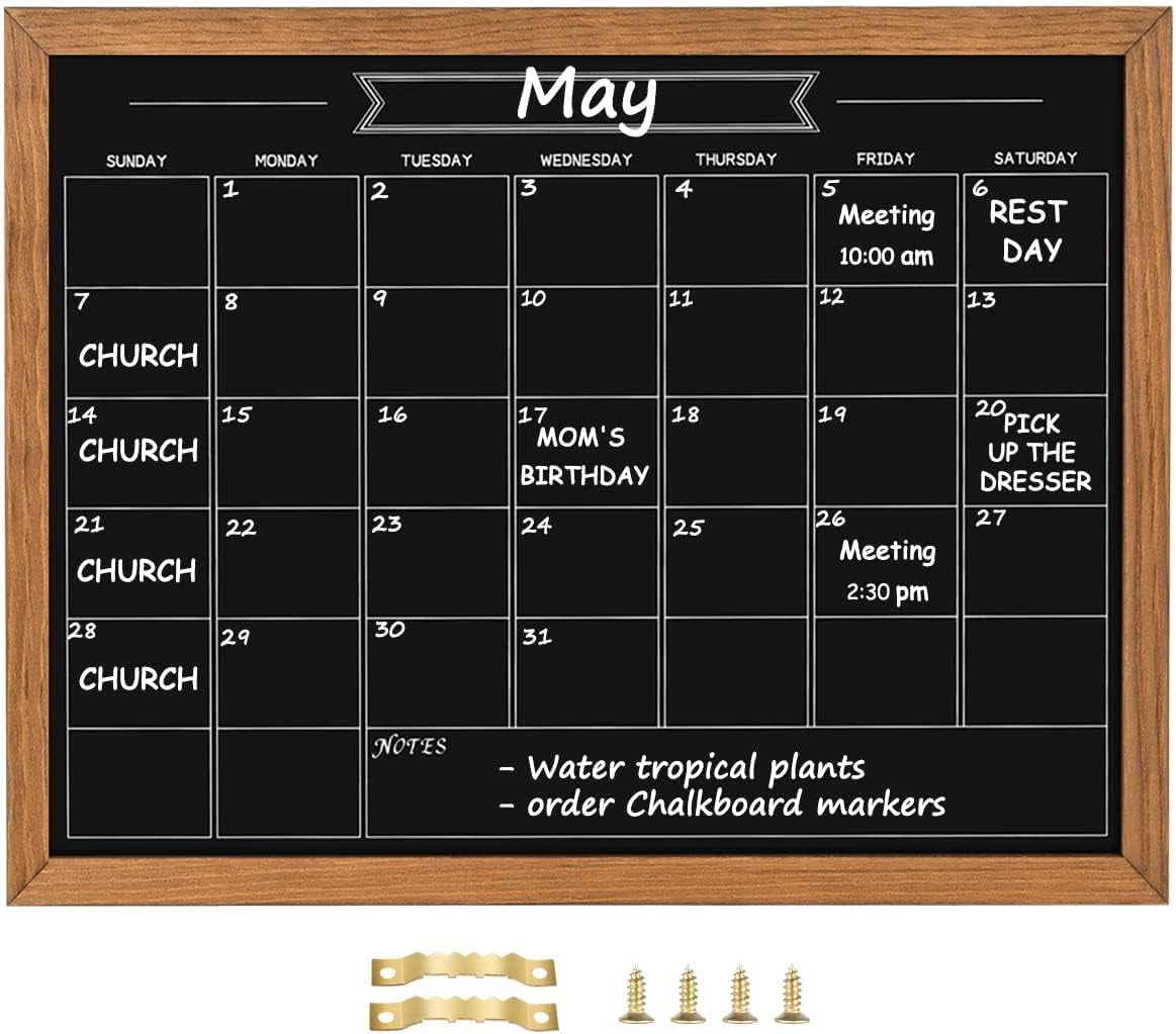 Calendar Chalkboard, 13" * 17", Magnetic Surface Rustic Brown Solid ...