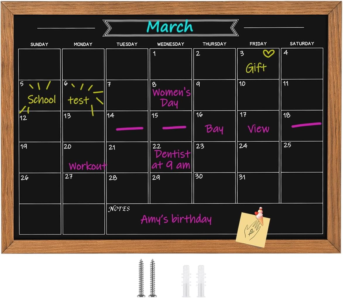 Calendar Chalkboard, 23.6" * 31.5", Magnetic Surface Rustic Brown Solid ...
