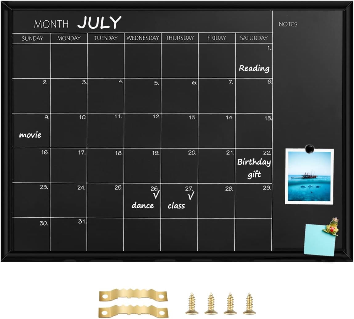 Calendar Chalkboard, 23.6 x 31.5 inches, Magnetic Surface Black Frame ...