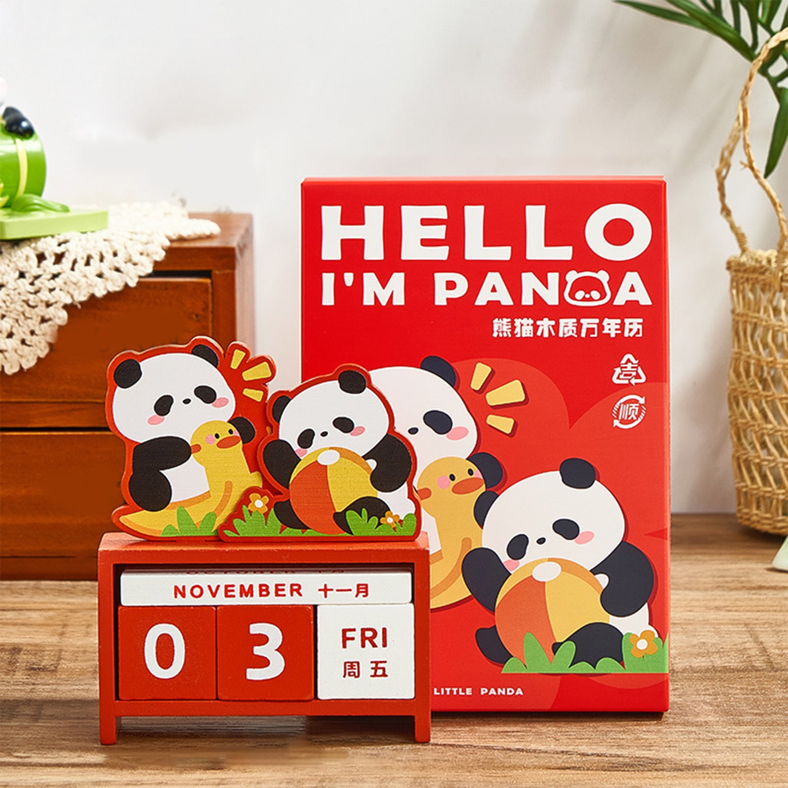 Calendar Cute Pandas Design Wooden Calendar Ornaments Wooden Perpetual ...