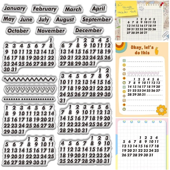 Calendar Date Clear Stamps Vintage Month Rubber Silicone Reusable ...