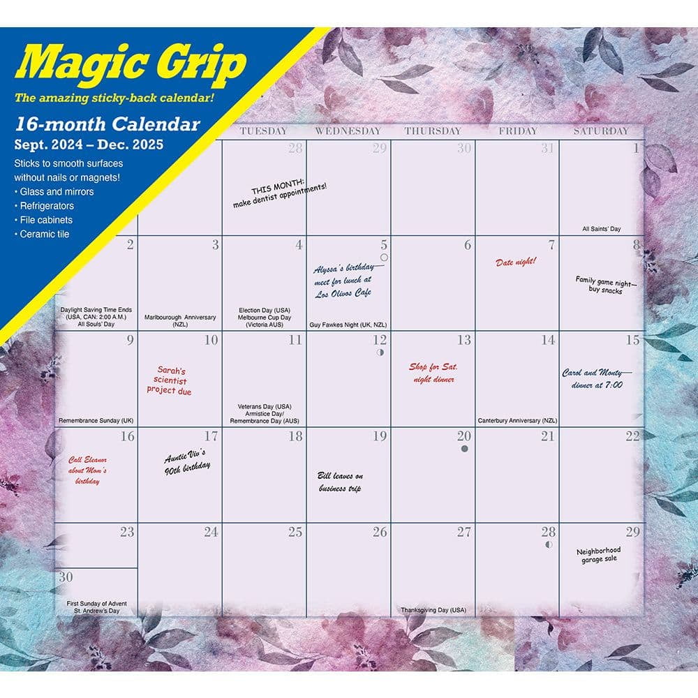 Calendar Ink, Floral Jumbo Magic Grip 2025 Wall Calendar - Walmart.com