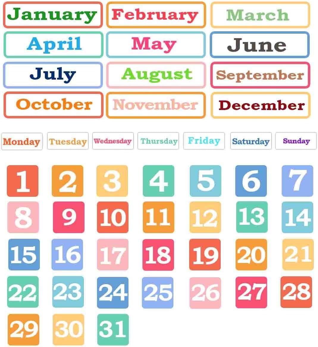 Calendar Magnets for Whiteboard and Refrigerator 50 Pieces Colorful ...