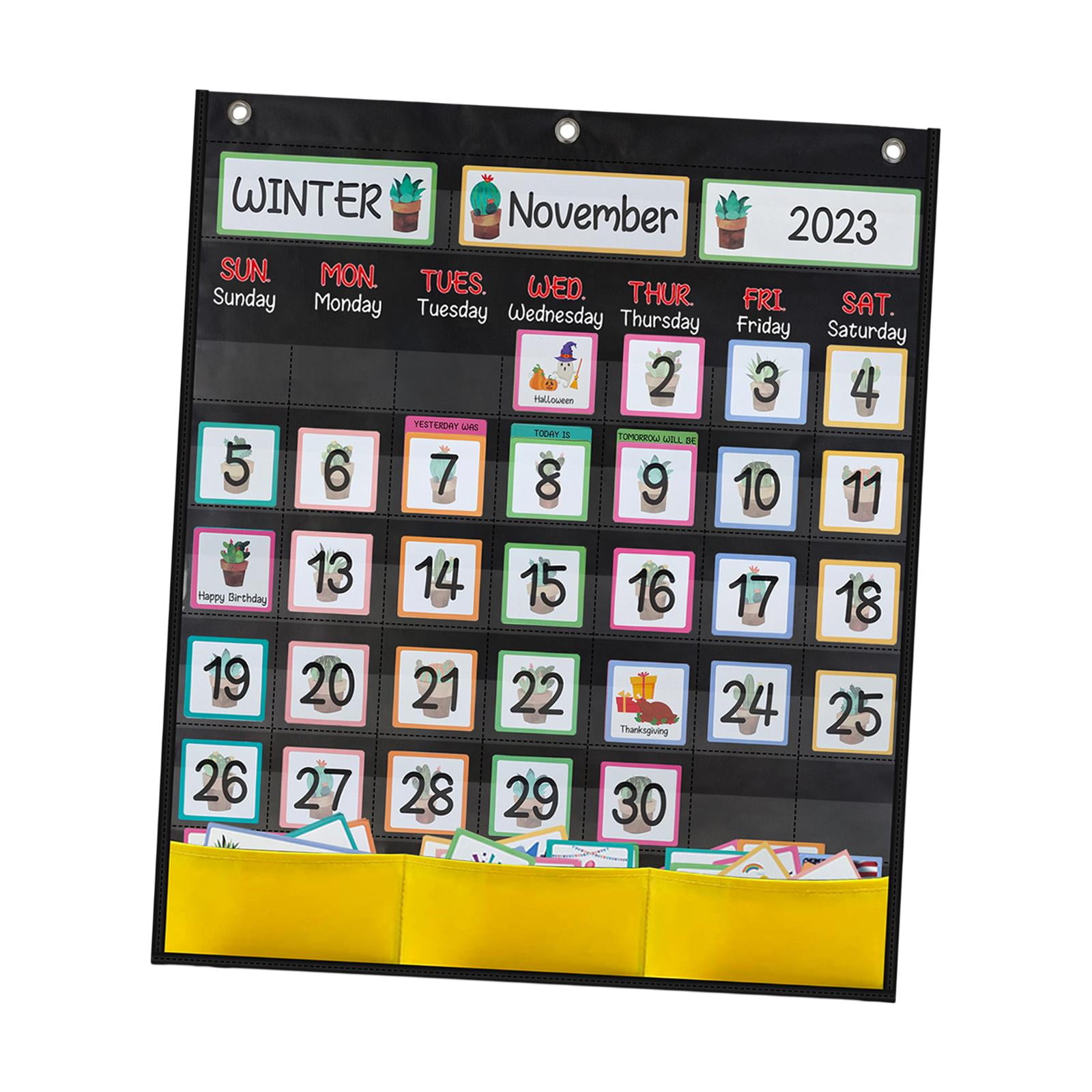 Calendar Pocket Chart Teaching Calendar Festival with 89 Cards, 3 Hooks ...