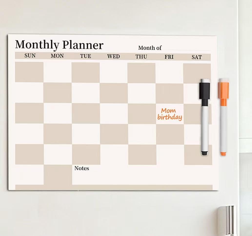 Calendar for Refrigerator - 15" x 11" Beige Checkered Dry Erase ...