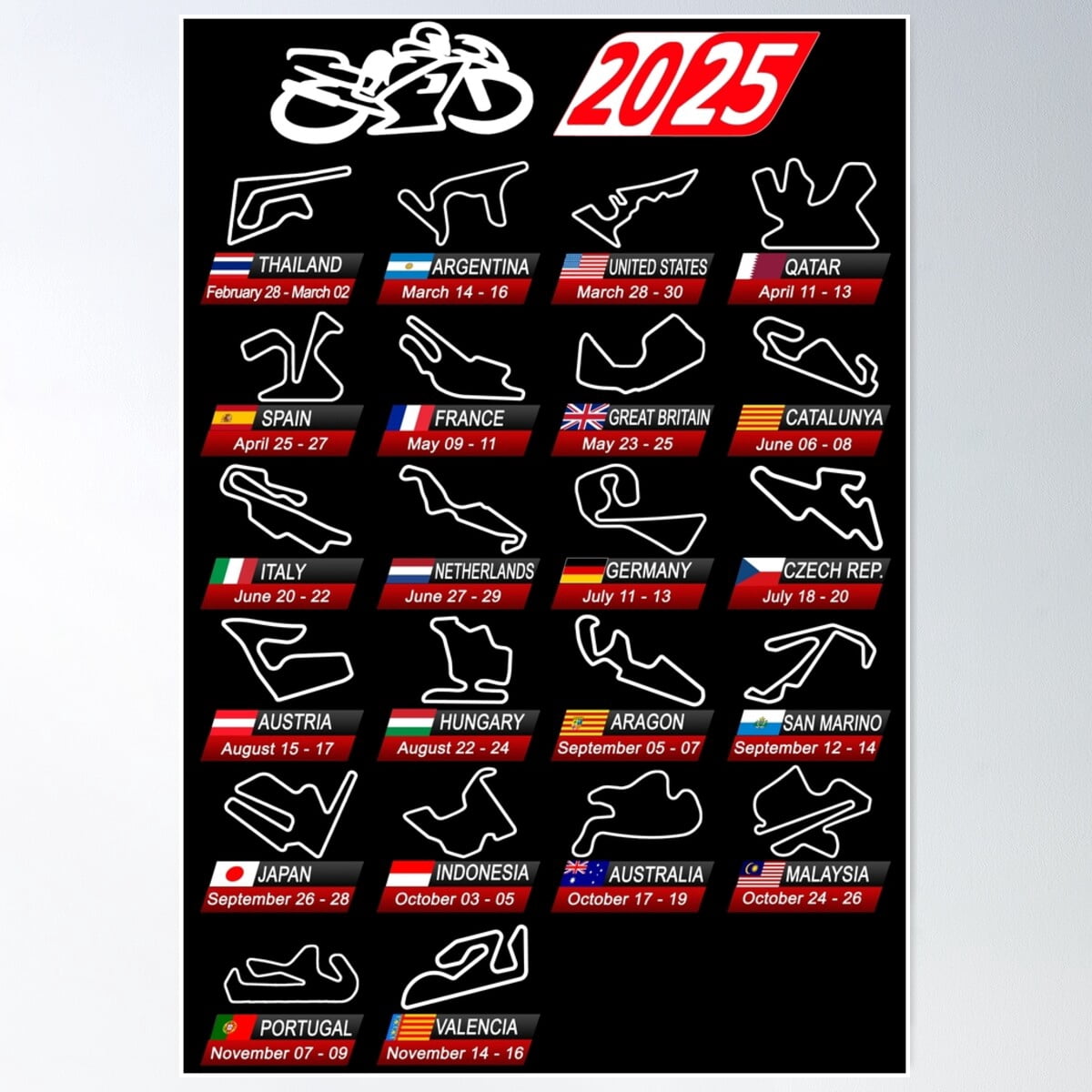 Calendar Season 2025 Motogp Circuits Sport Poster Wall Art, Modern Wall ...