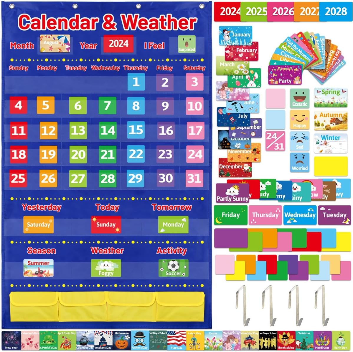 Calendar and Weather Pocket Chart for Kids with 136 Cards Classroom ...