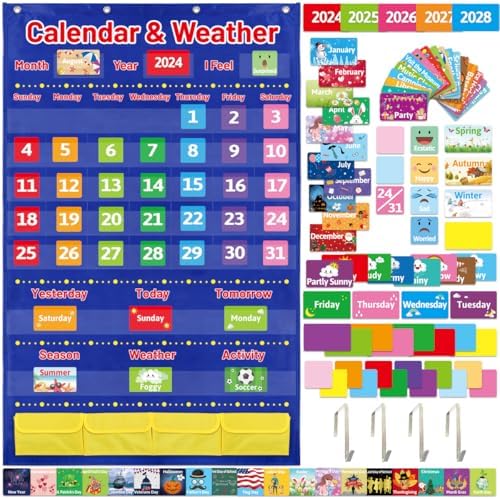 Calendar and Weather Pocket Chart for Kids with 136 Cards Classroom ...