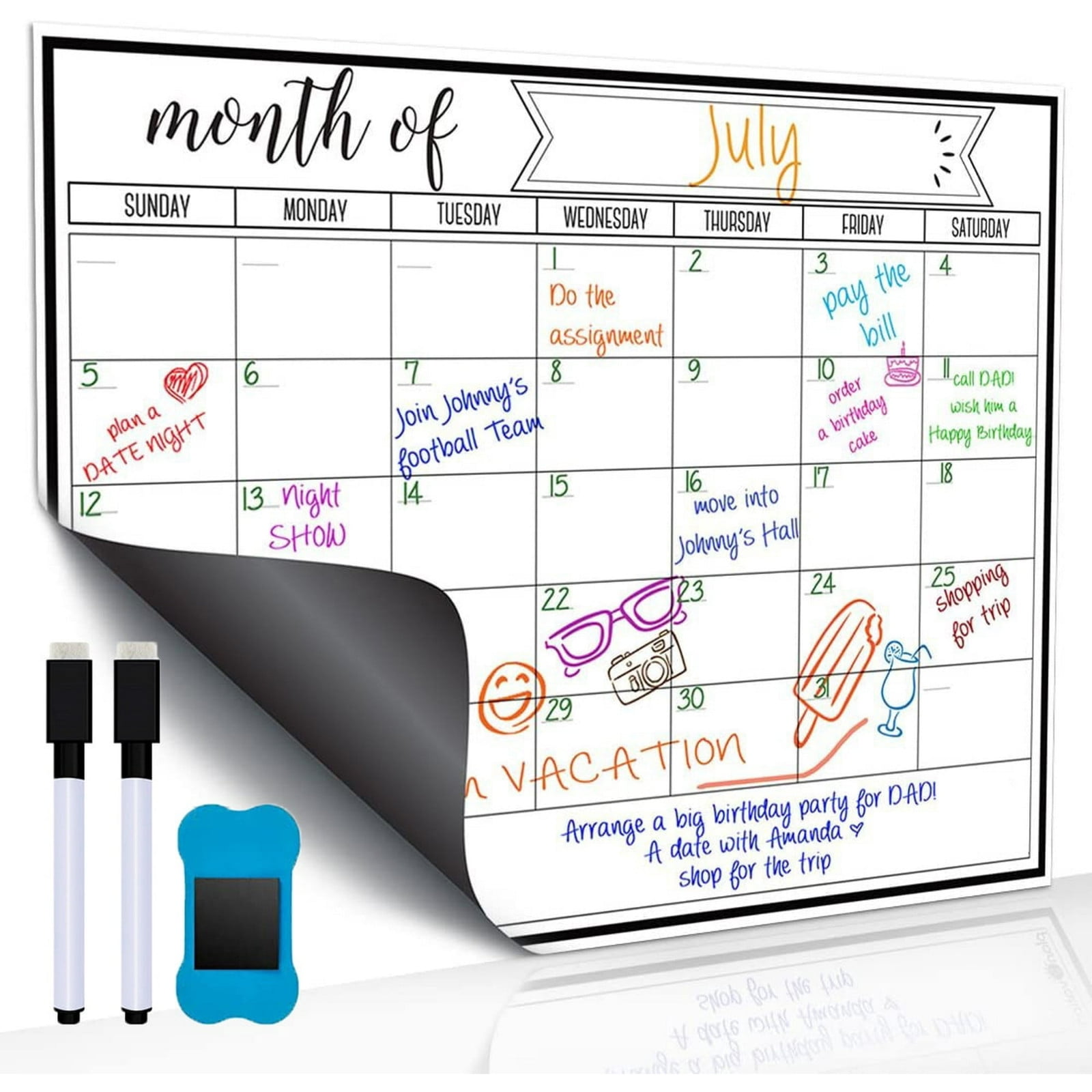 Calendar Whiteboard Set for Refrigerator Monthly Weekly Erasable ...